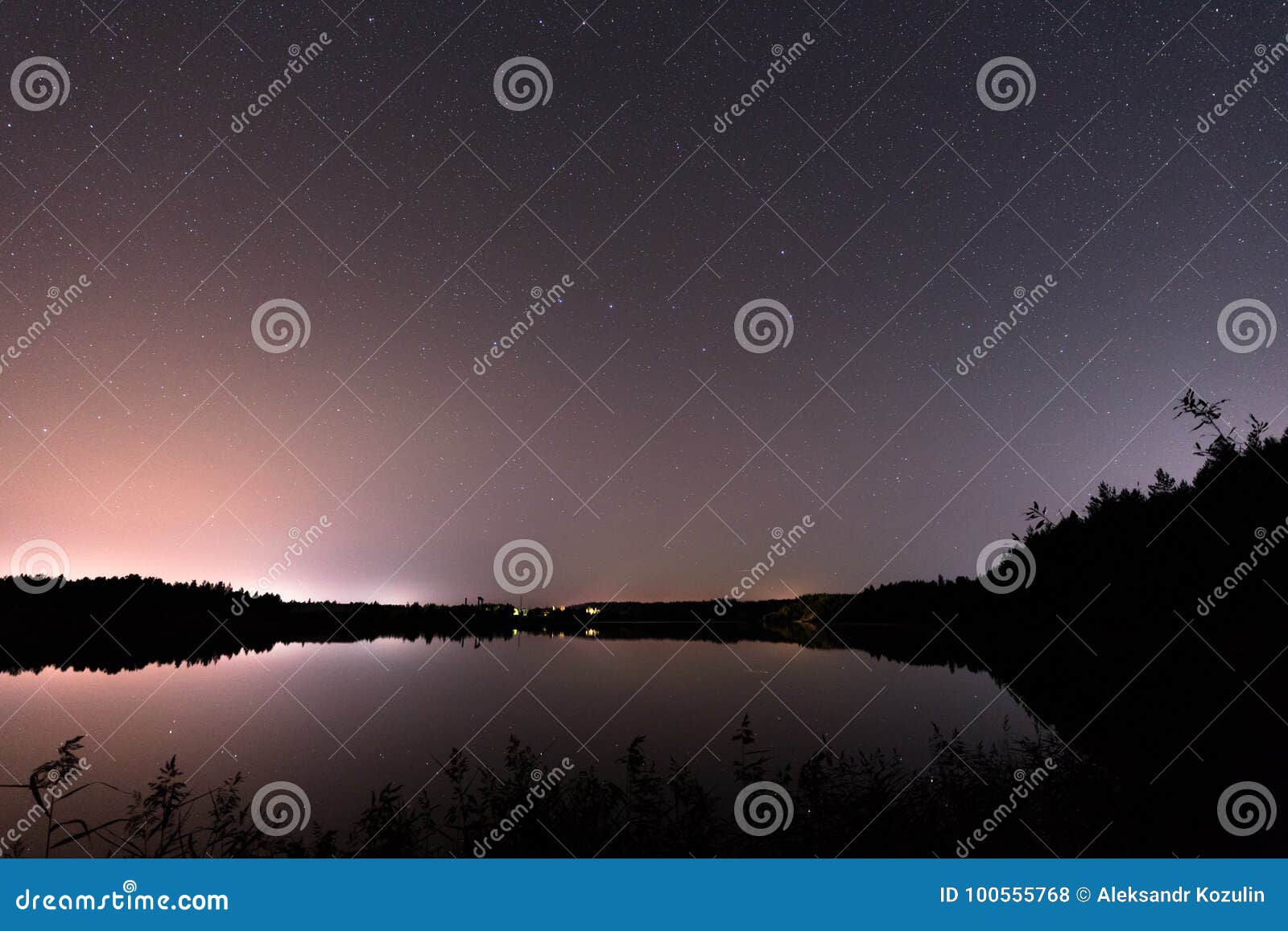 Beautiful Night Starry Sky Over a Lake. Stock Photo - Image of stars ...