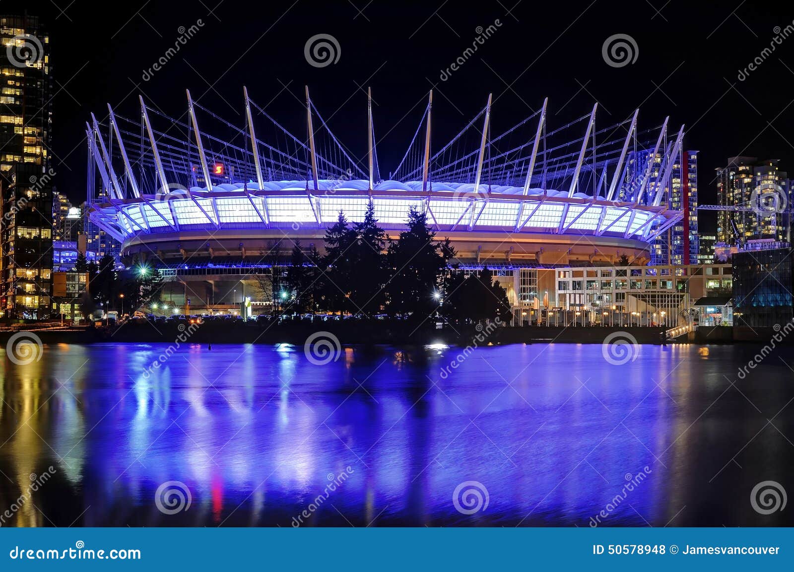 Beautiful Night View of BC Place Stadium in Vancouver Stock Photo ...