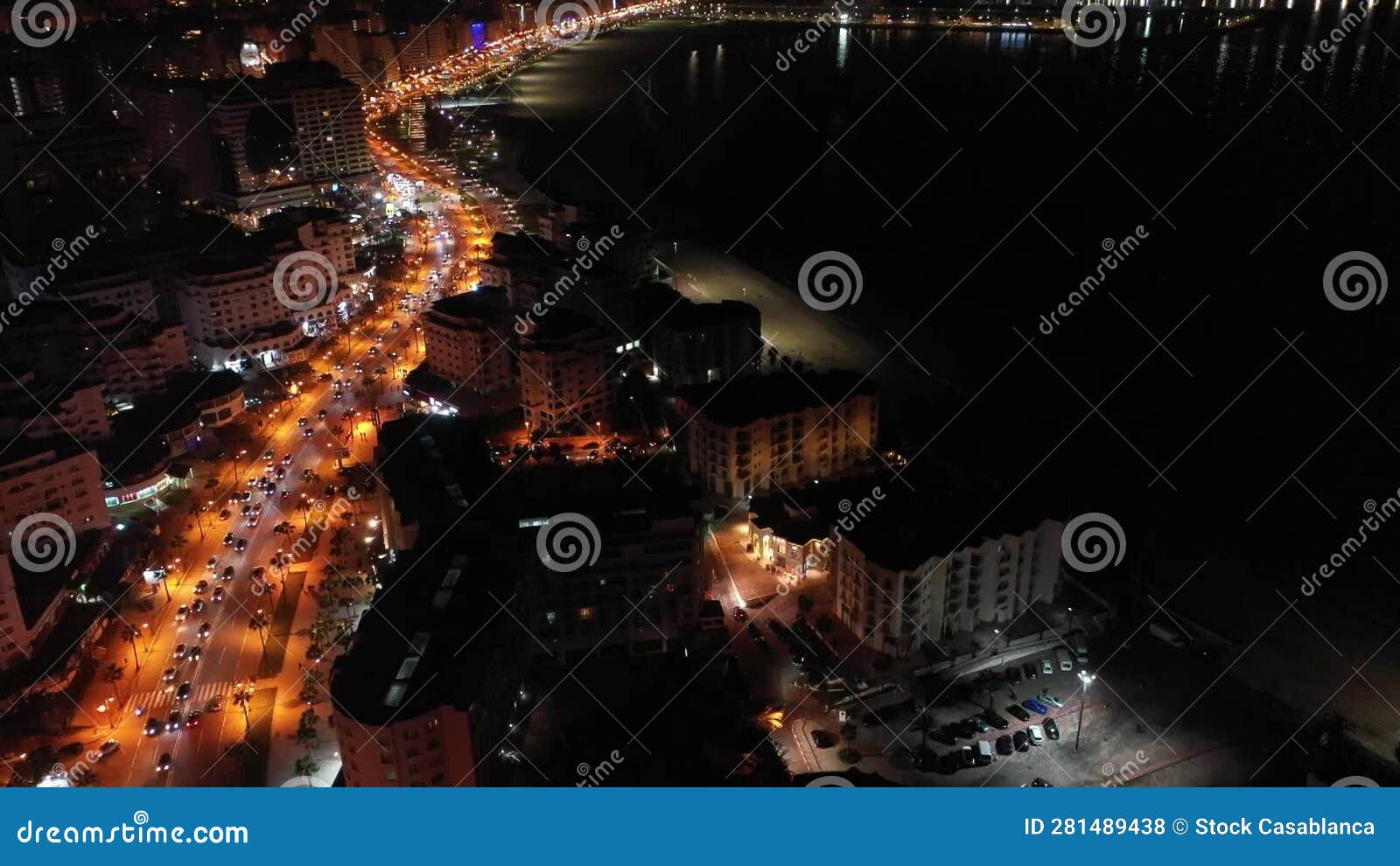 A Beautiful Night View in the Coast Road of Tangier, Morocco. Stock ...