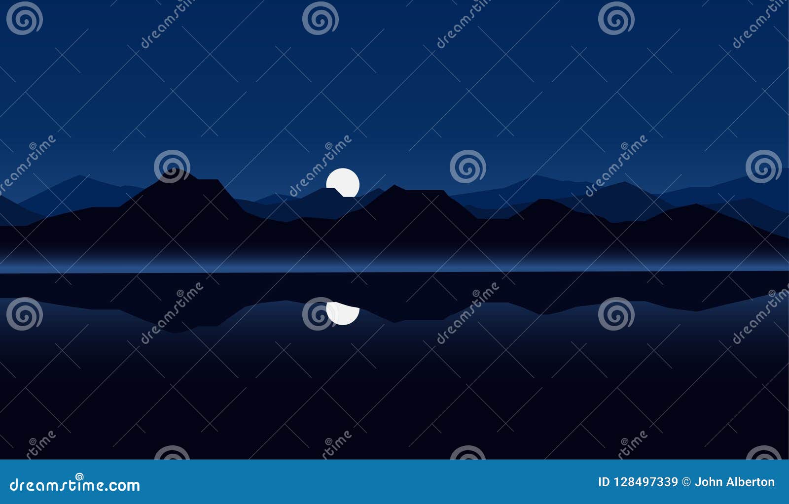 Beautiful Night View of Lake Stock Illustration - Illustration of calm ...
