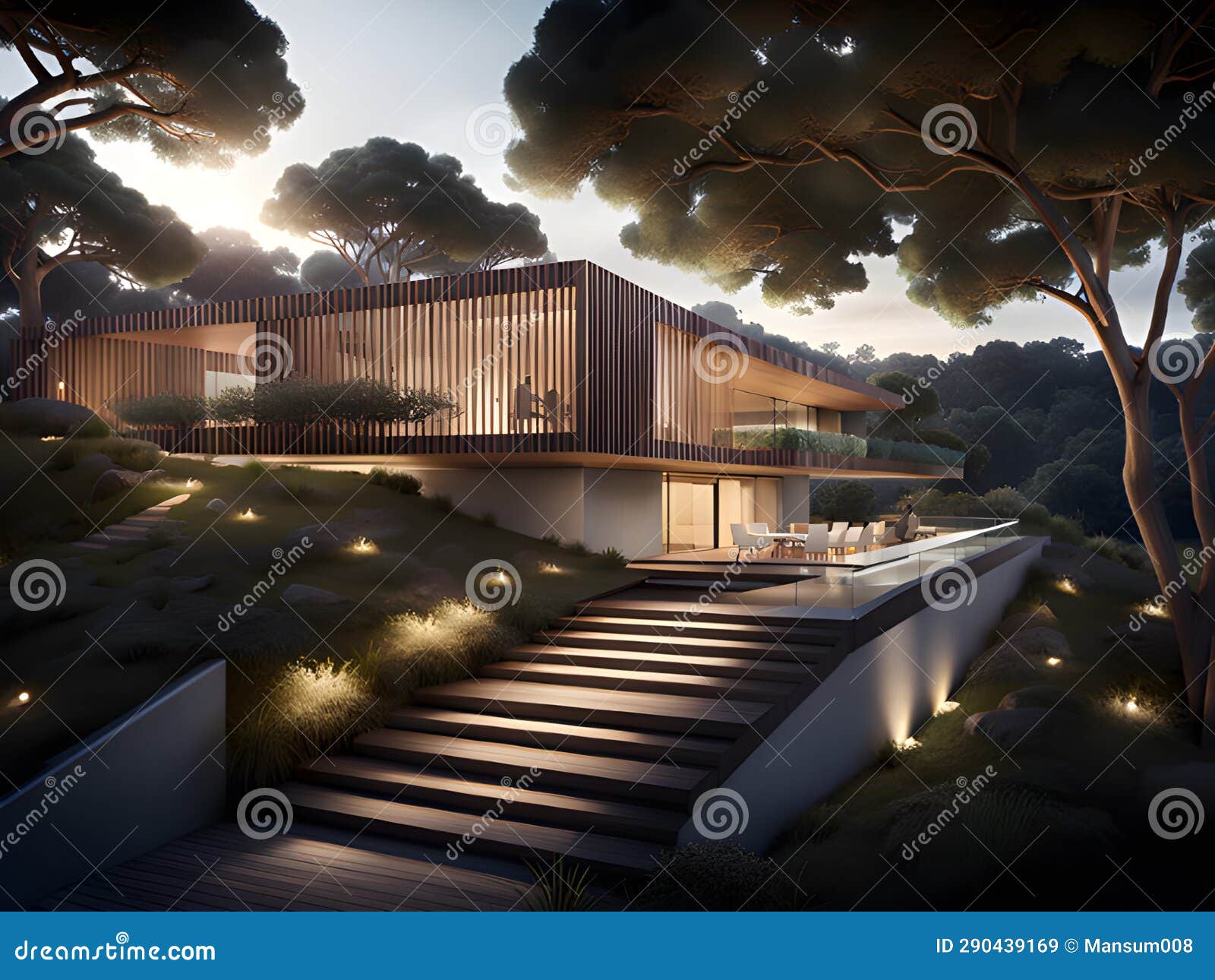Beautiful Night View of the Modern Home Stock Illustration ...