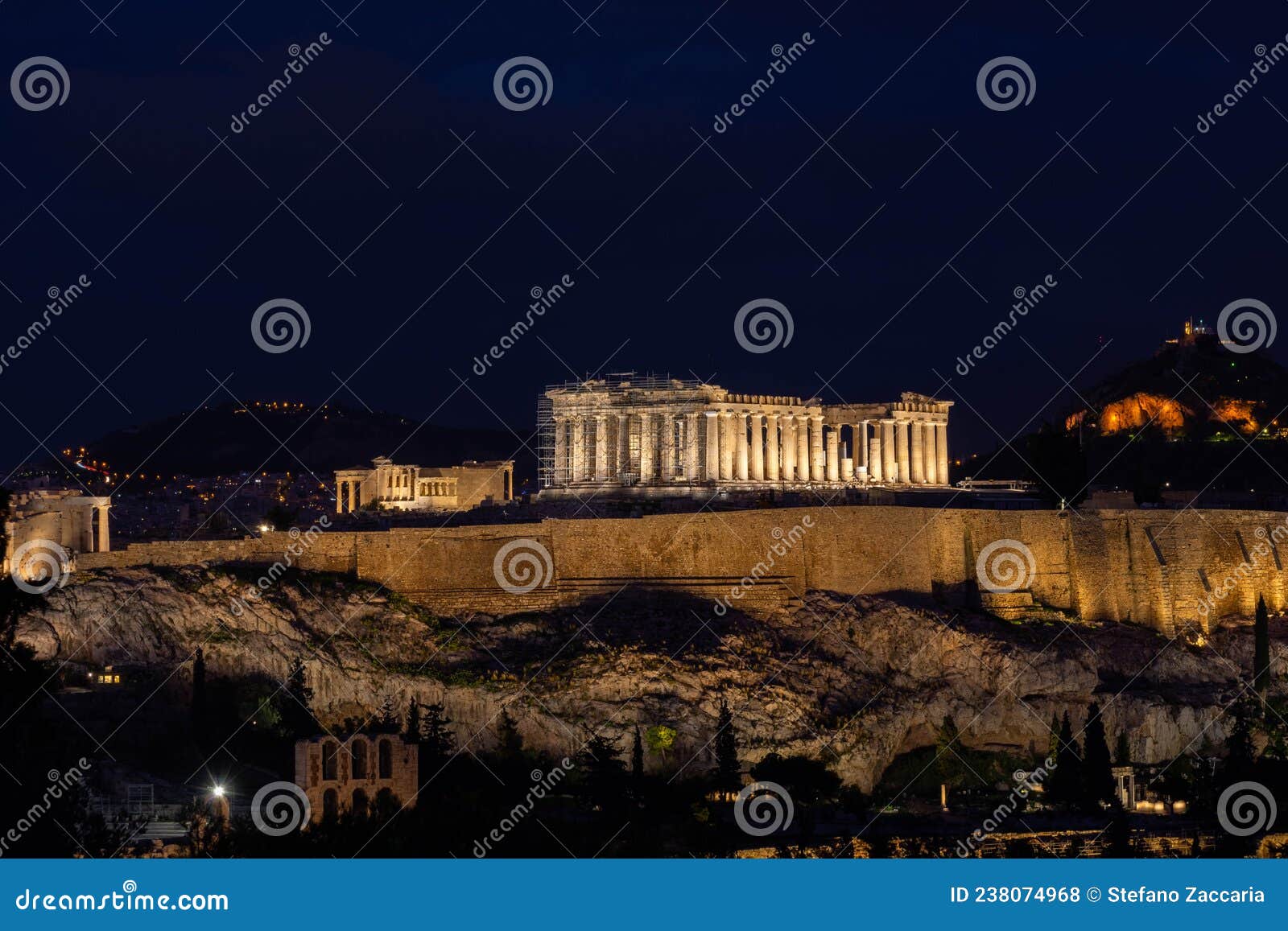 Beautiful Night View of the Parthenon and the Acropolis, Athens in ...