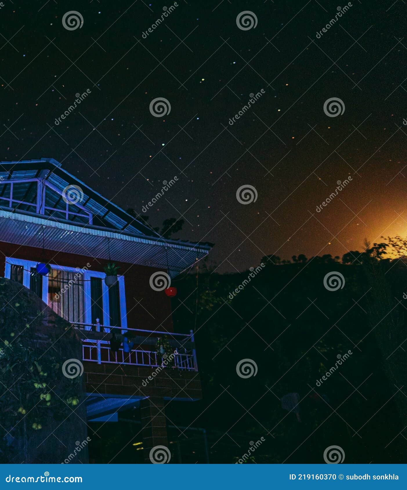 Beautiful Night View of Stars with House Stock Photo - Image of ...