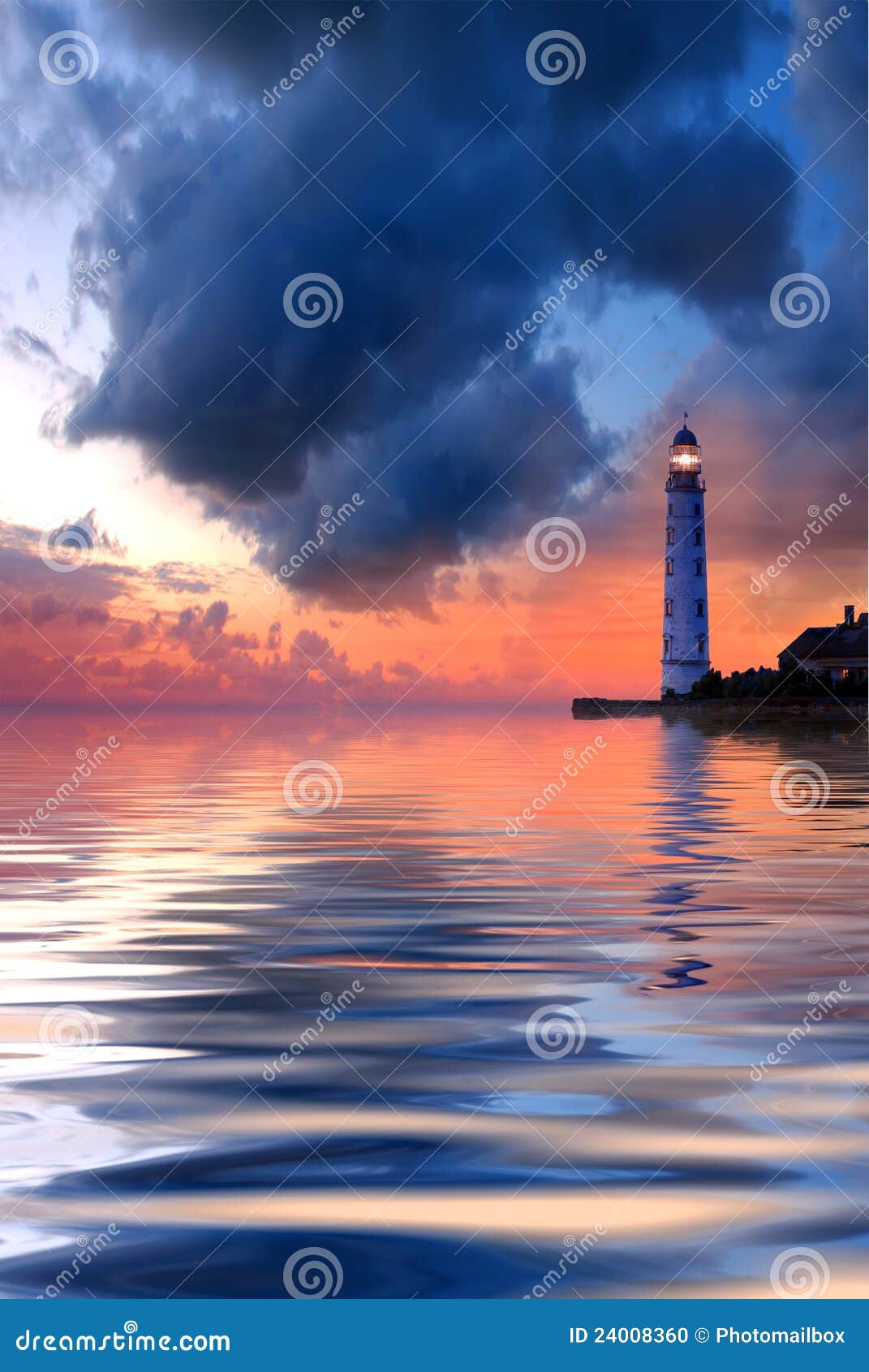 Beautiful Nightly Seascape with Lighthouse Stock Photo - Image of night ...