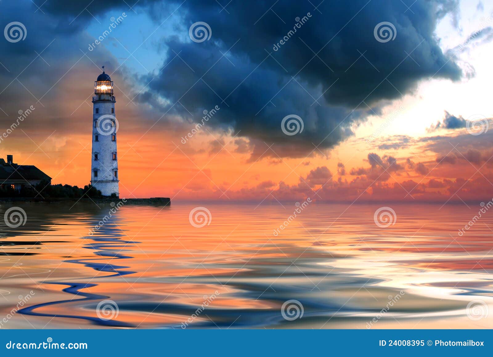 Beautiful Nightly Seascape with Lighthouse Stock Image - Image of ...