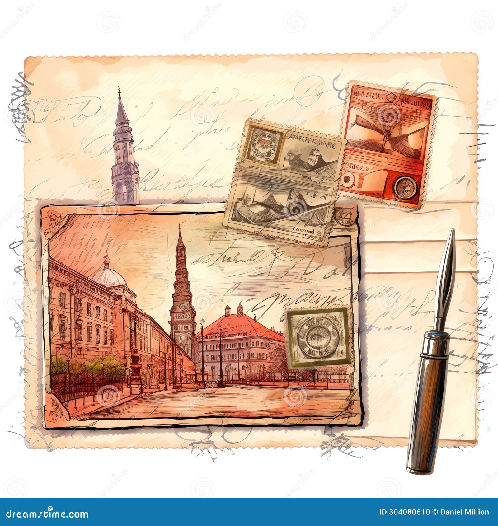 Beautiful Nostalgic Postcard Clipart Illustration Stock Illustration ...