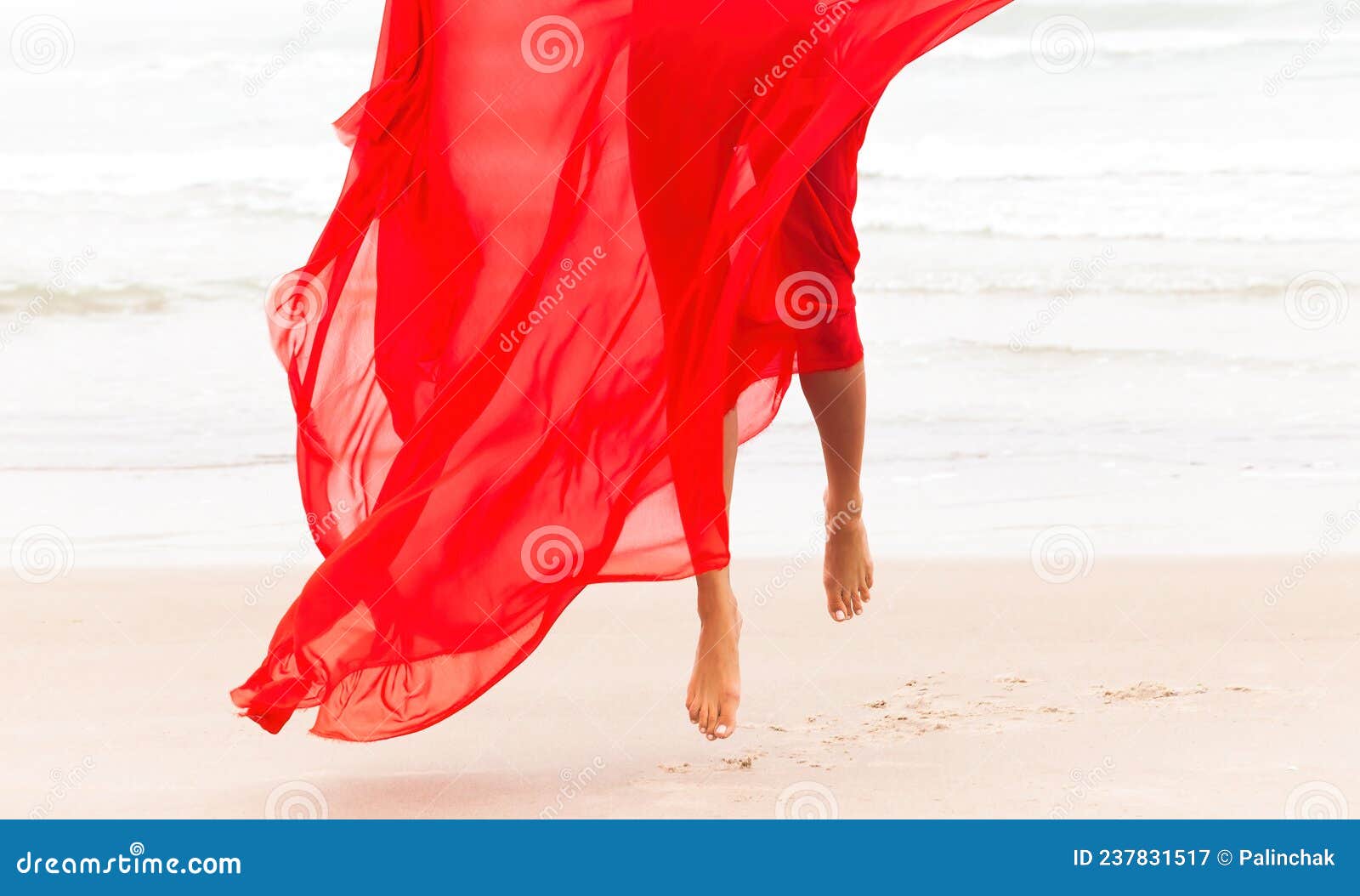 Nude Woman In Red Fabric Posing On Sea Beach Stock Image Image Of