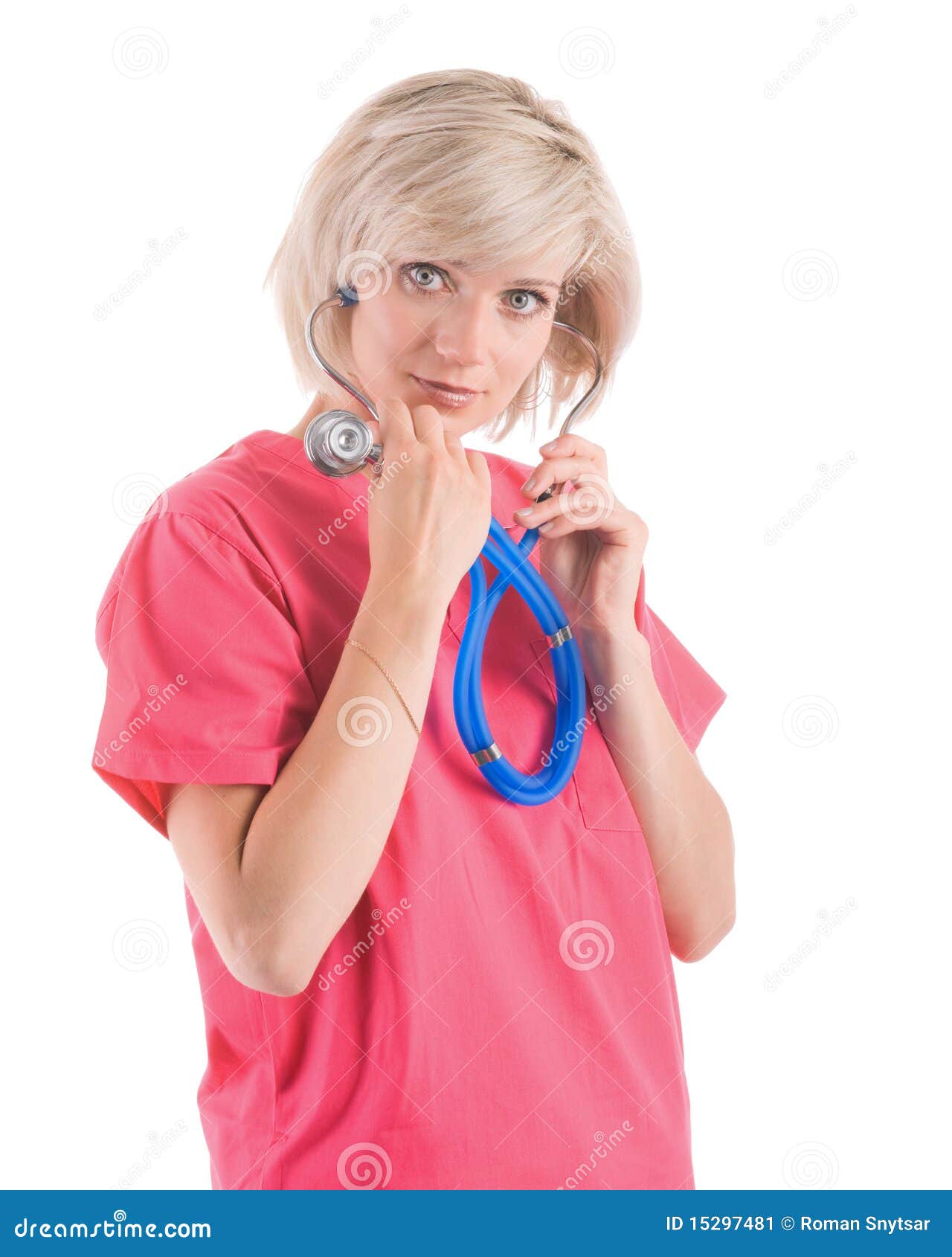 Beautiful Nurse in Pink Scrubs Stock Image - Image of blue, profession ...