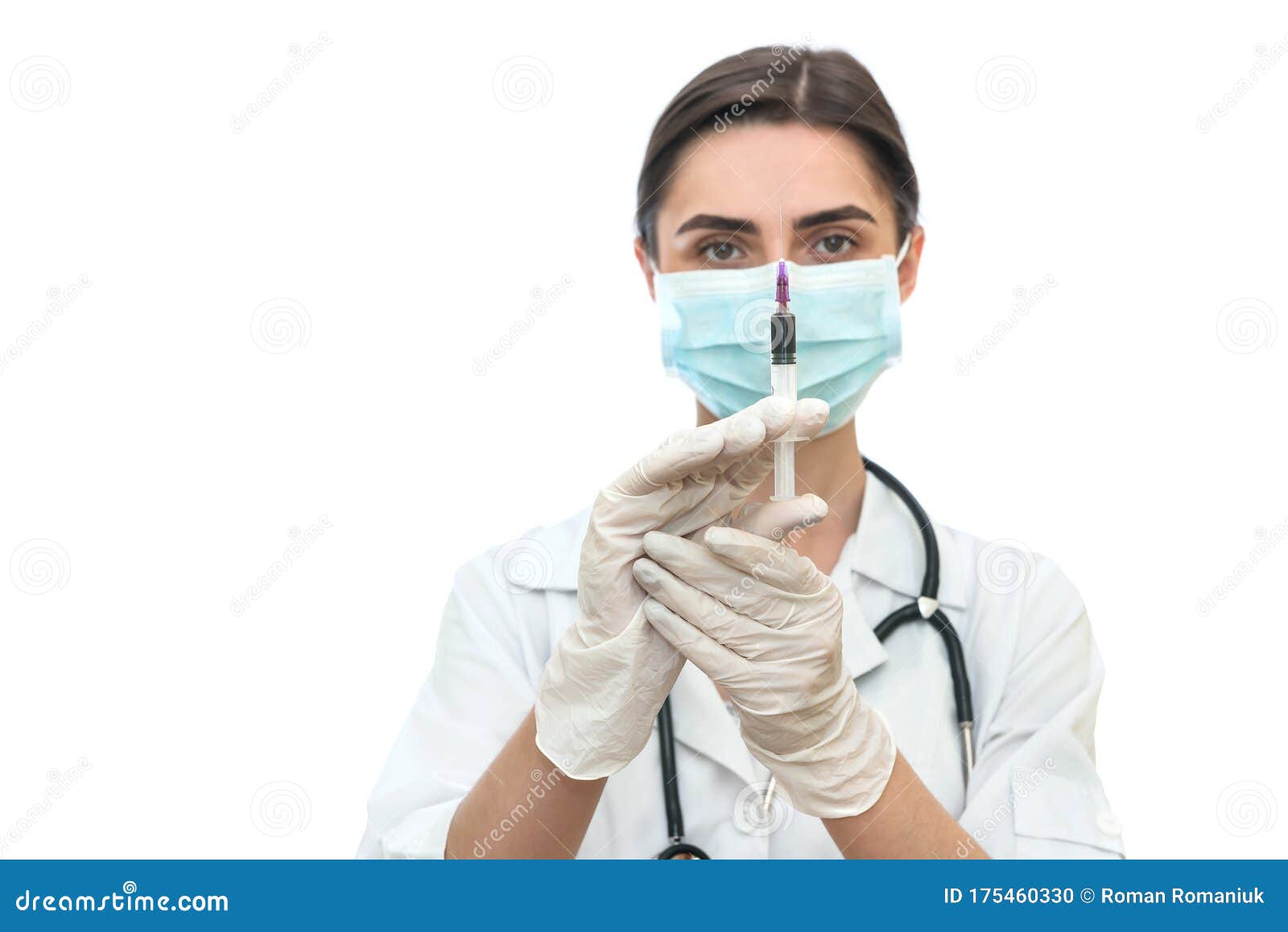 Beautiful Nurse with Syringe on White Stock Photo - Image of portrait ...