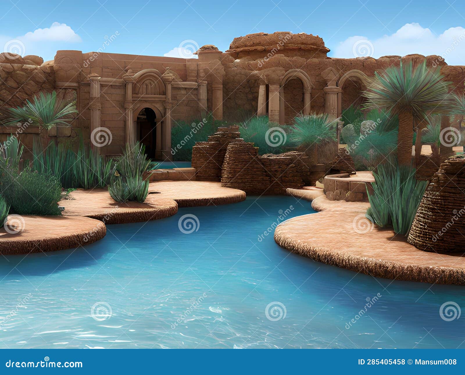 Beautiful Oasis in the Desert, Ai Generated Stock Illustration ...