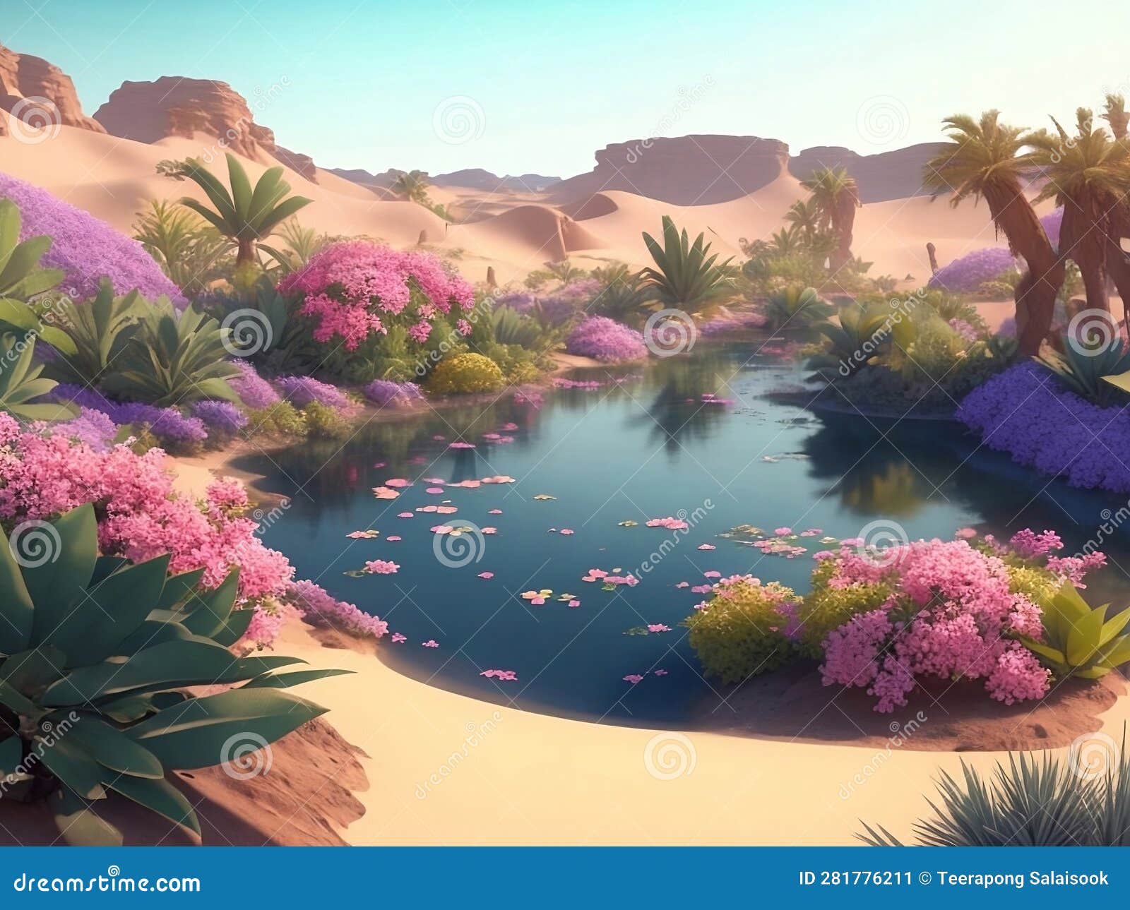 Beautiful Oasis in Desert, Generative AI Illustration Stock ...
