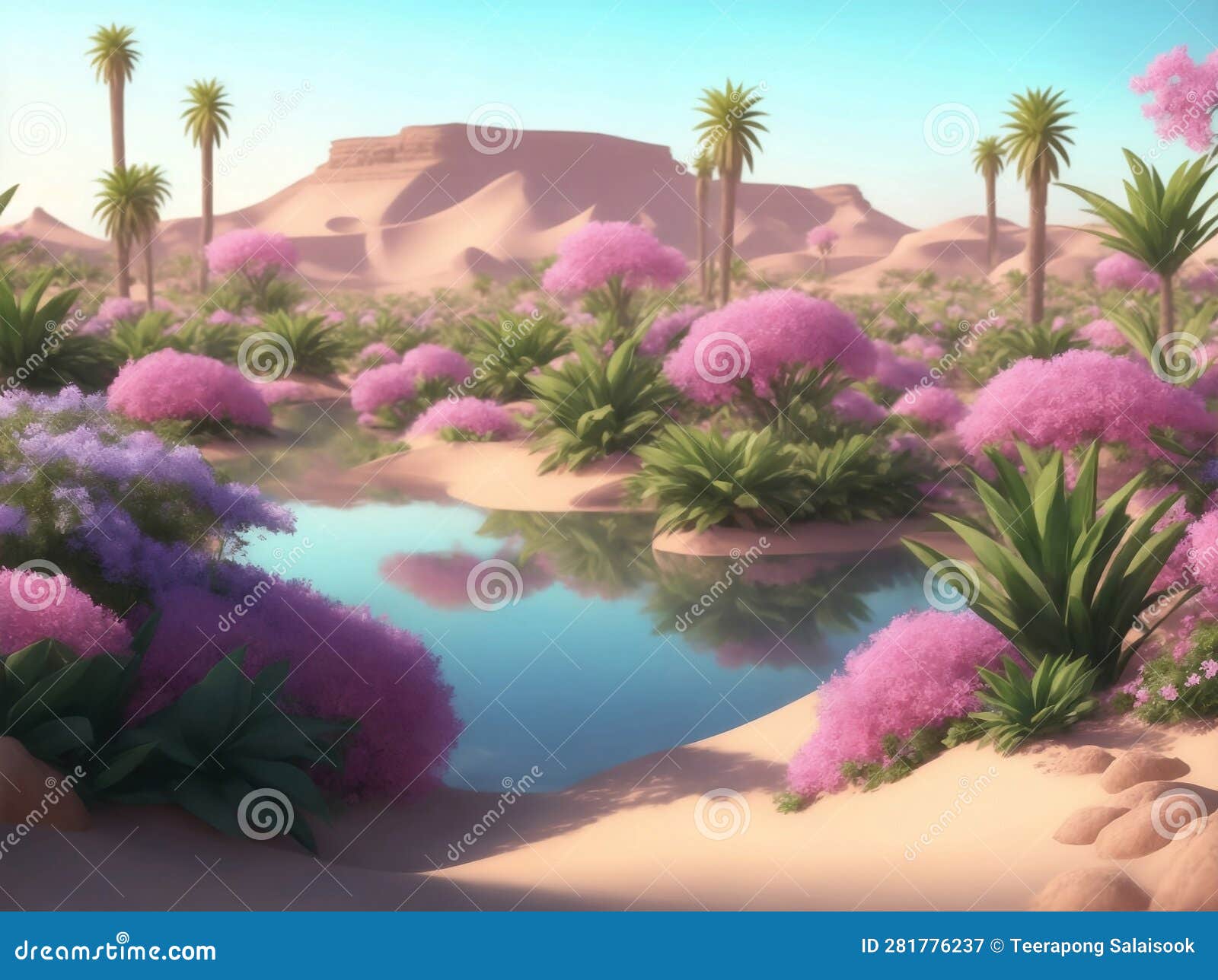 Beautiful Oasis in Desert, Generative AI Illustration Stock ...