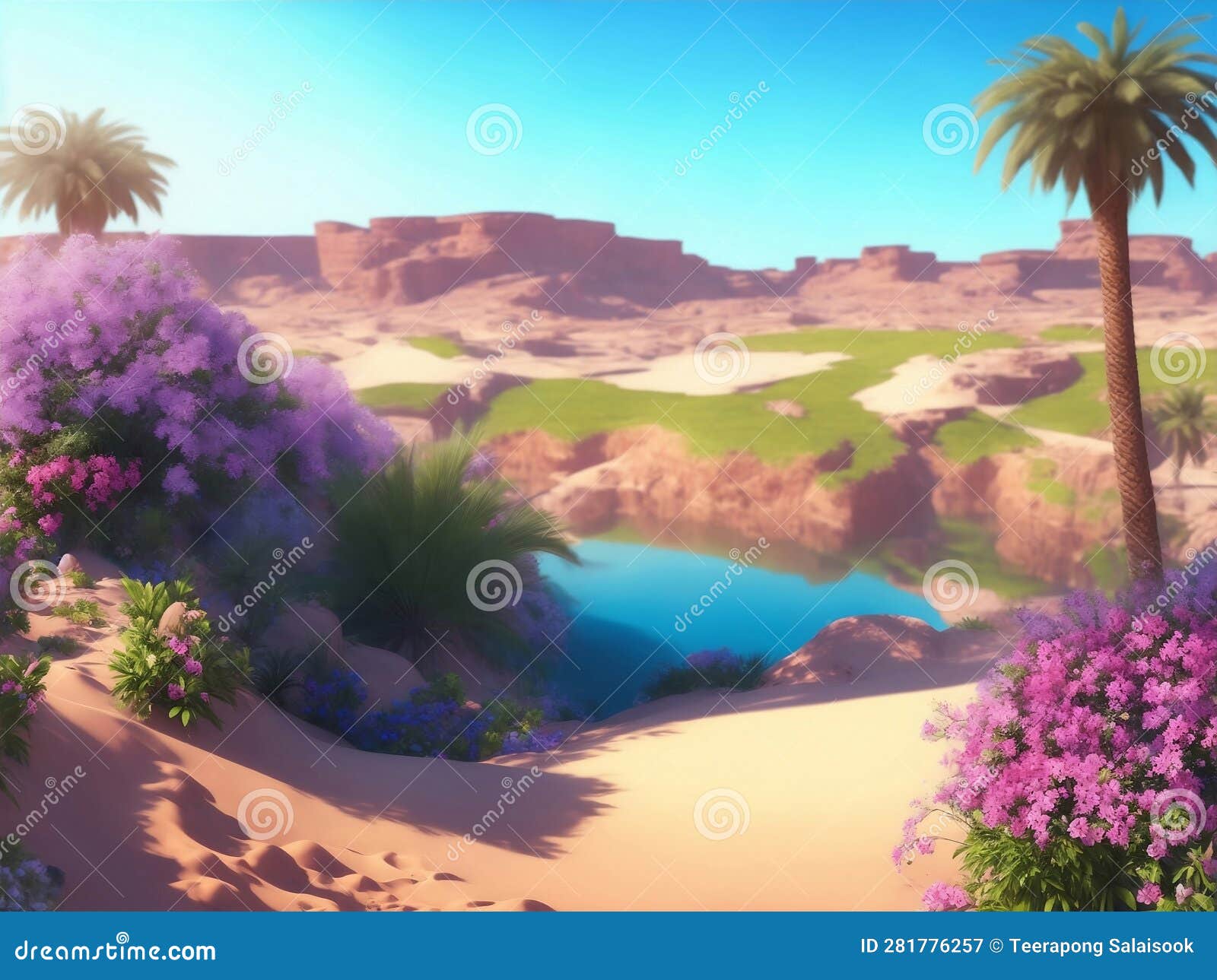 Beautiful Oasis in Desert, Generative AI Illustration Stock ...