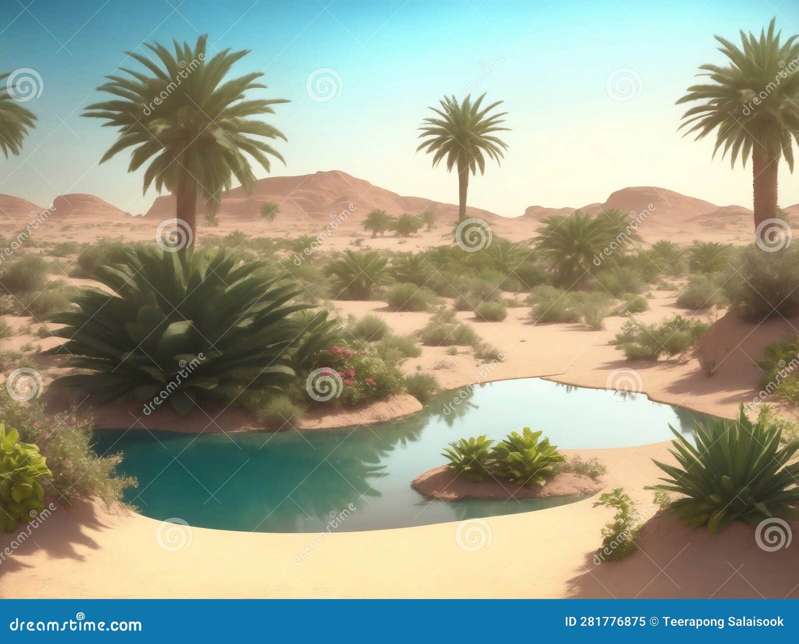 Beautiful Oasis in Desert, Generative AI Illustration Stock ...