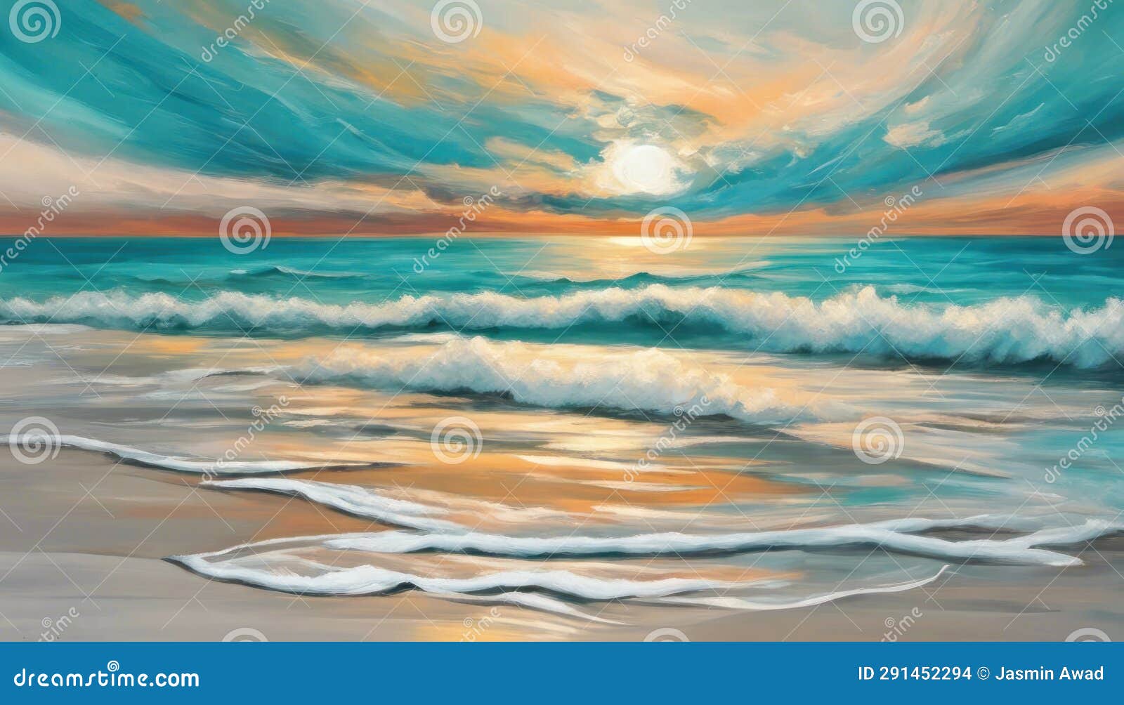 Beautiful Ocean Art with Sunset and Copy Space Stock Illustration ...