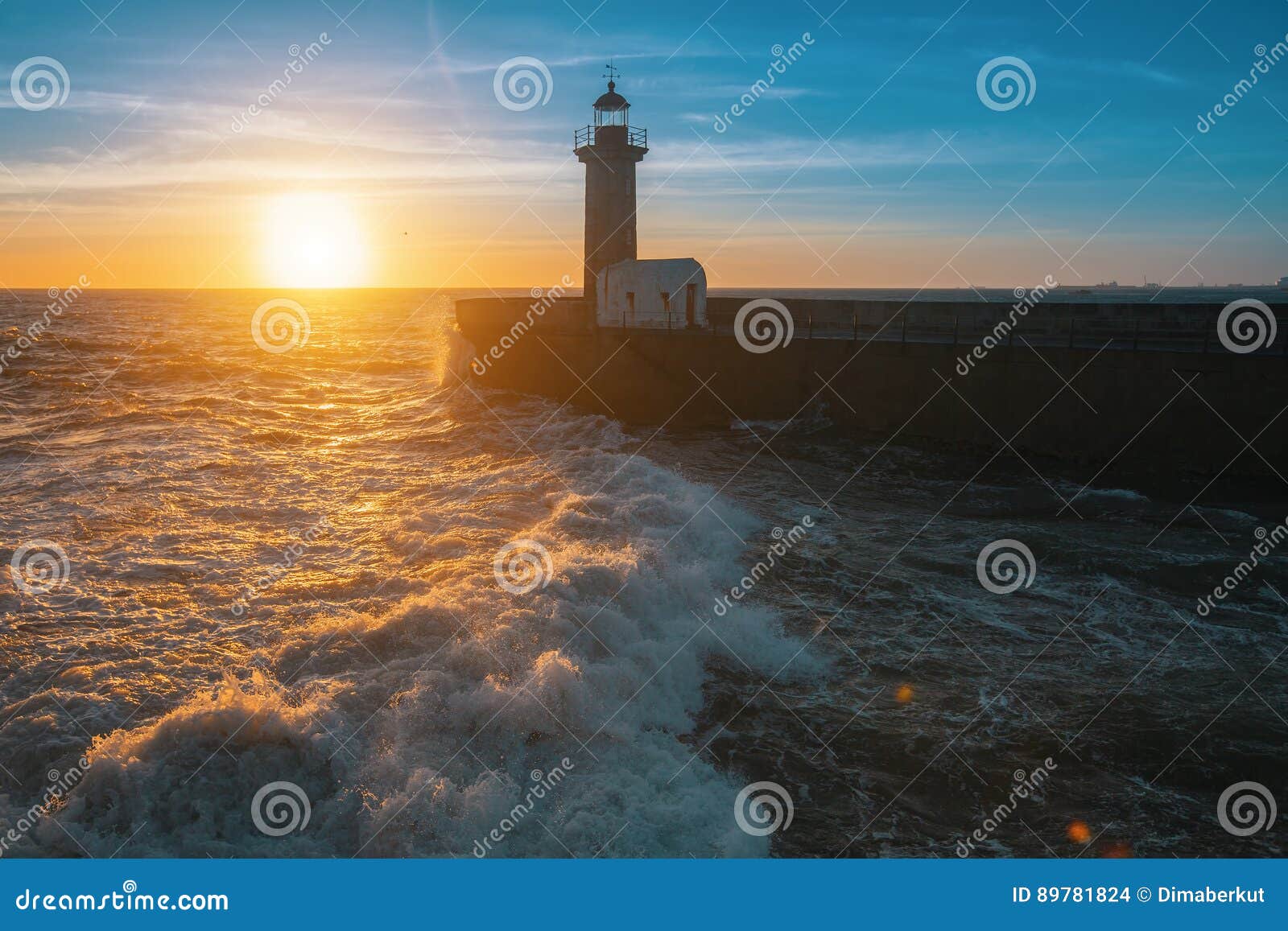 Beautiful Ocean Sunset and Surf at the Lighthouse. Nature. Stock Photo ...