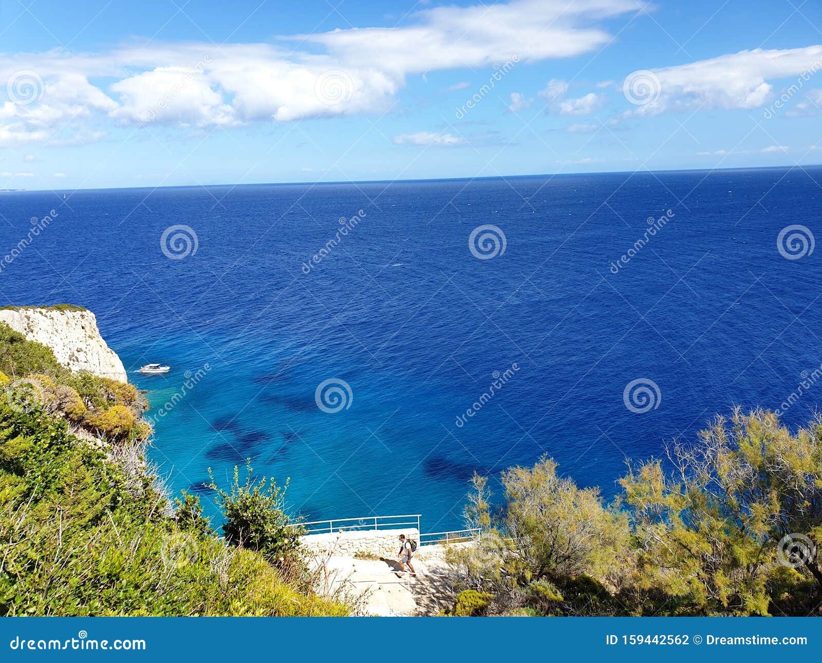 Beautiful Ocean View with Boat and Cliff Stock Photo - Image of boat ...