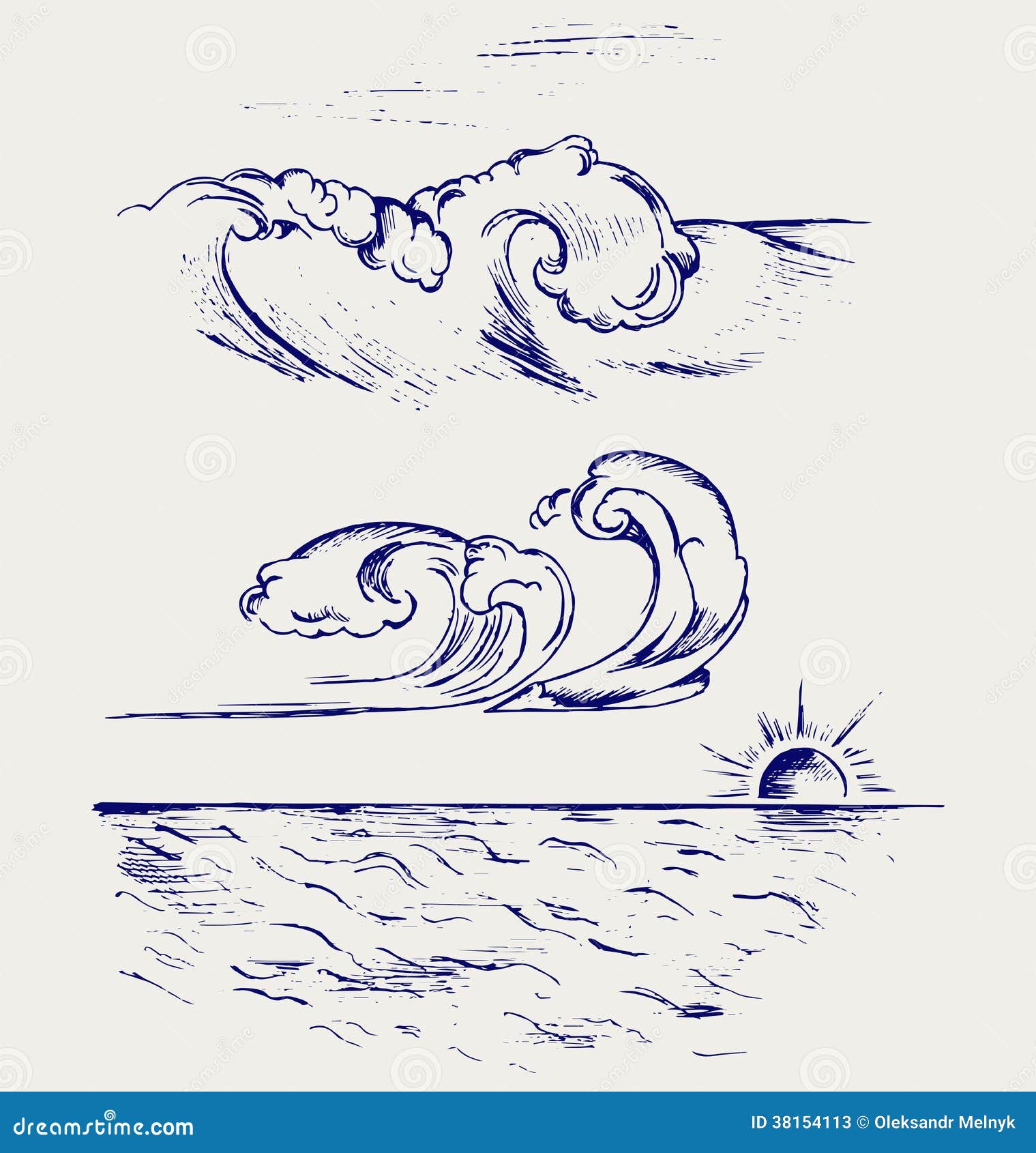 Beautiful Ocean Wave stock vector. Illustration of handwritten - 38154113