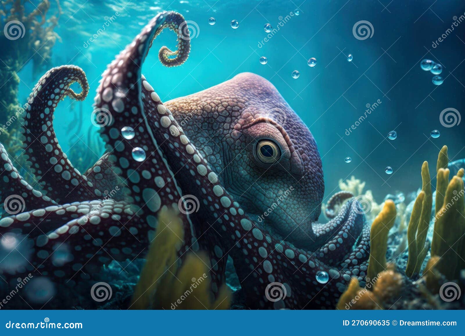 Beautiful Octopus Squirming through a Reef in the Ocean, Generative AI ...