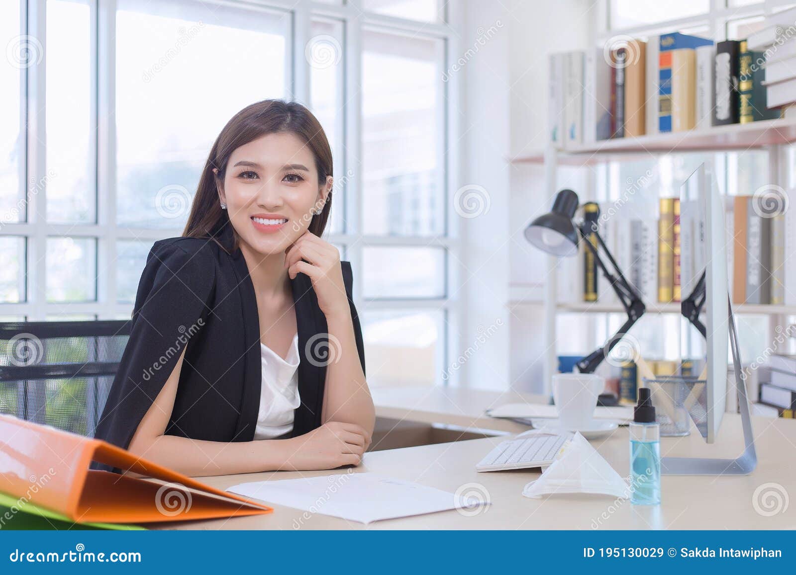 Beautiful Office Lady Standing and Smiling at Work Happily Stock Image ...
