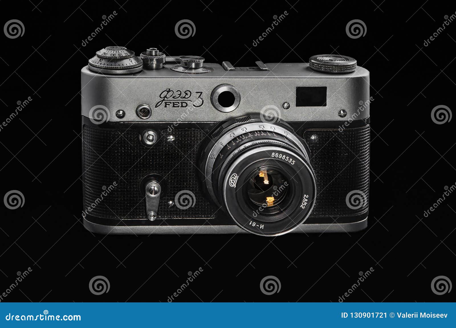 Beautiful Old Camera FED-3 with Lens, Black Background Editorial Photo ...