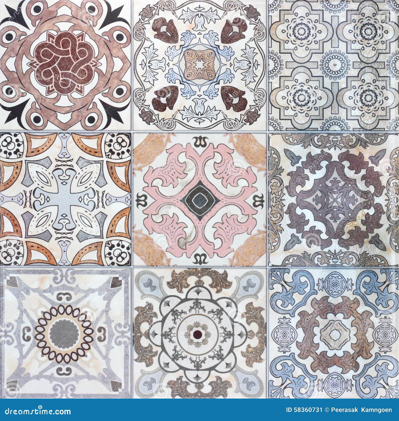 Beautiful Old Ceramic Tile Wall Patterns in the Park Stock Image ...