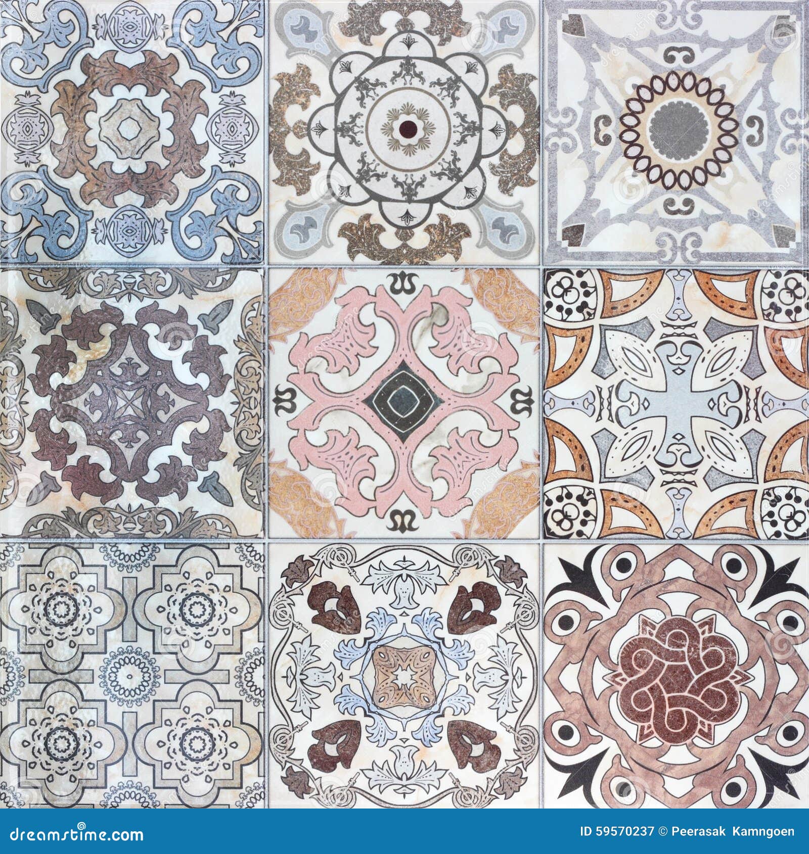 Beautiful Old Ceramic Tile Wall Patterns in the Park Stock Illustration ...