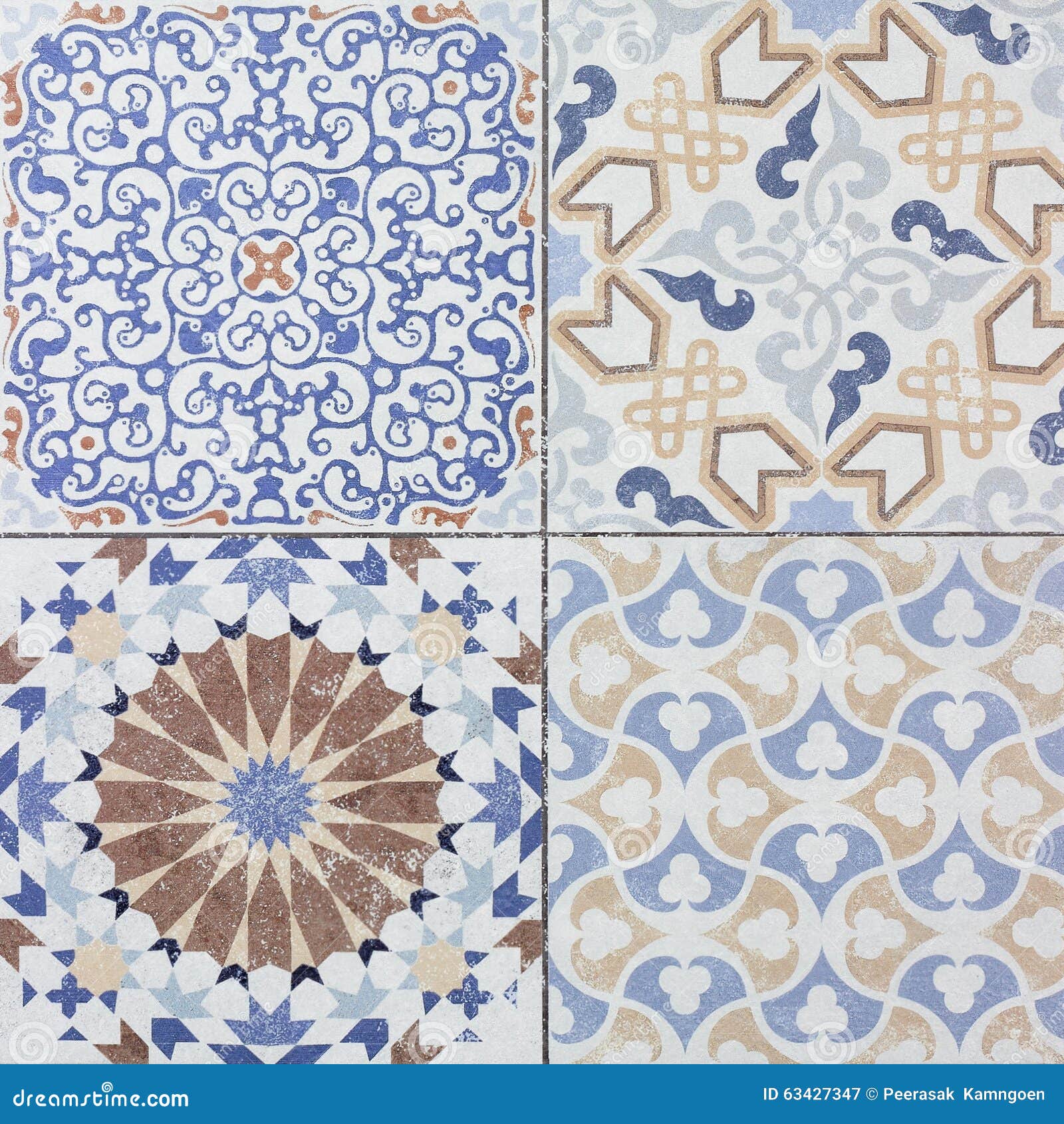 Beautiful Old Ceramic Tile Wall Patterns in the Park Public. Stock ...