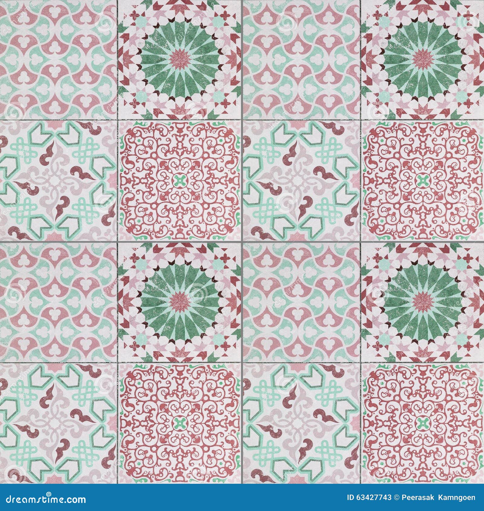 Beautiful Old Ceramic Tile Wall Patterns in the Park Public. Stock ...