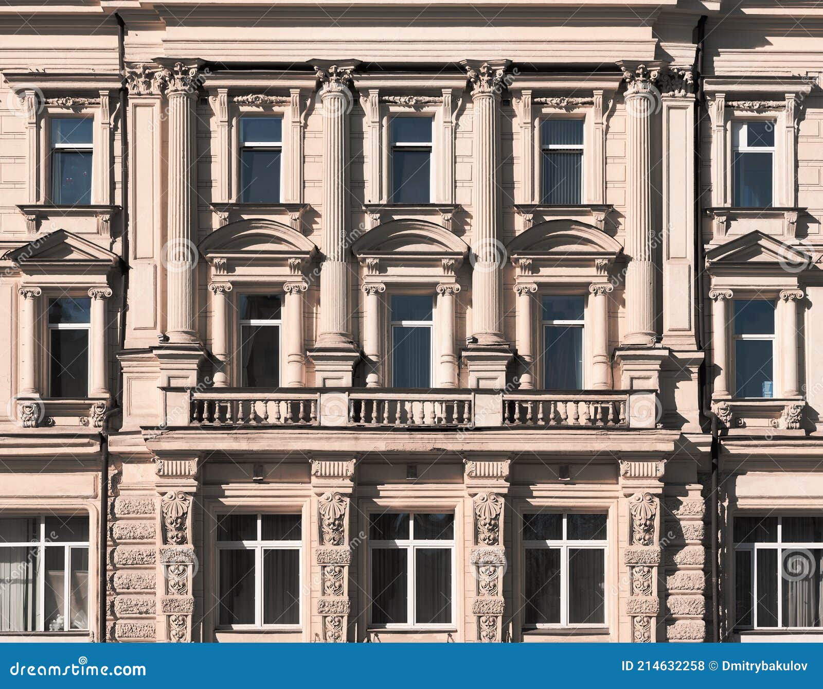 Beautiful Old Classical Facade of the Building. Windows with Balcony ...