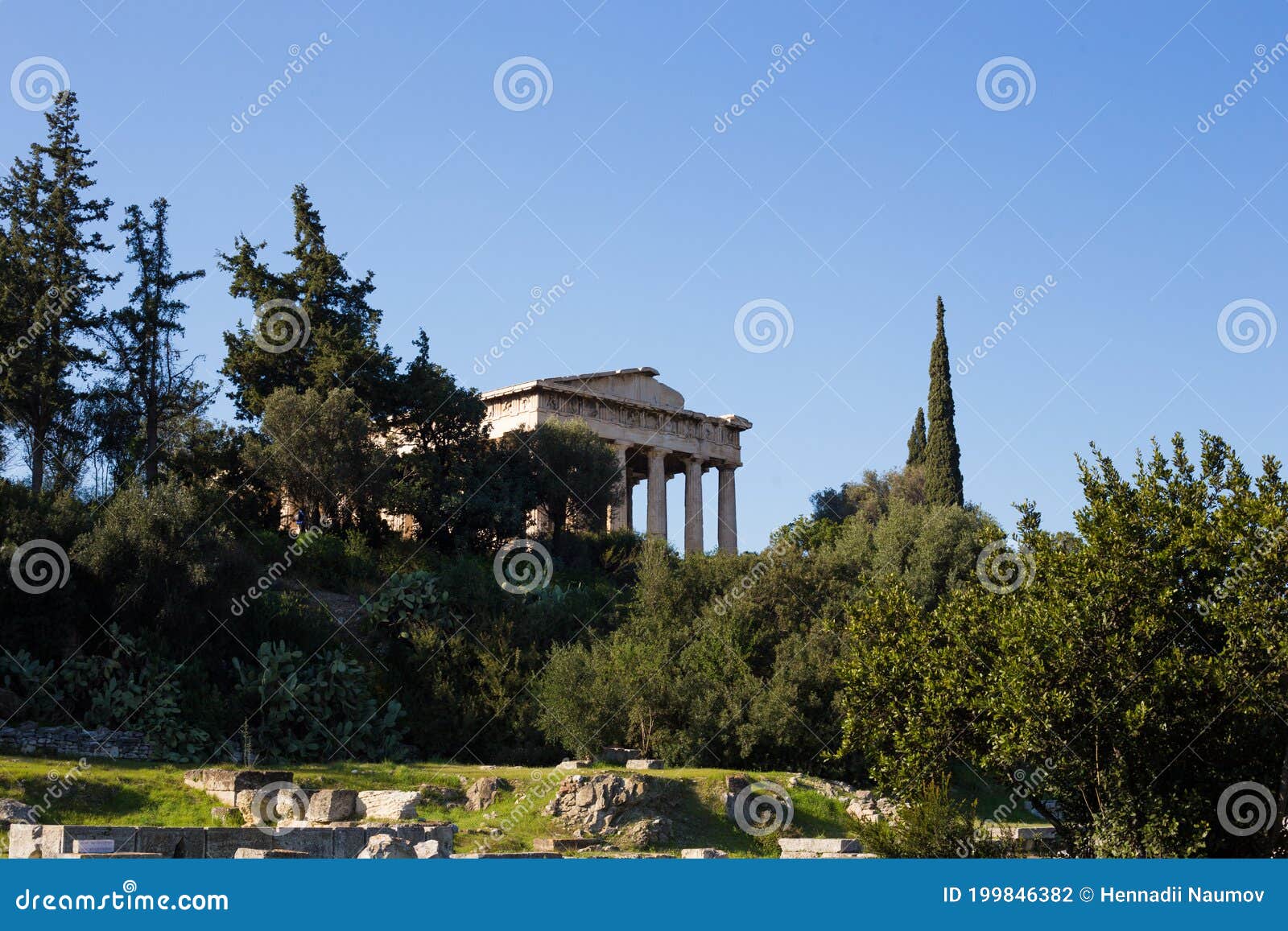 Beautiful Old Colonnade of the Ancient Agora of Athens in Greece Stock ...
