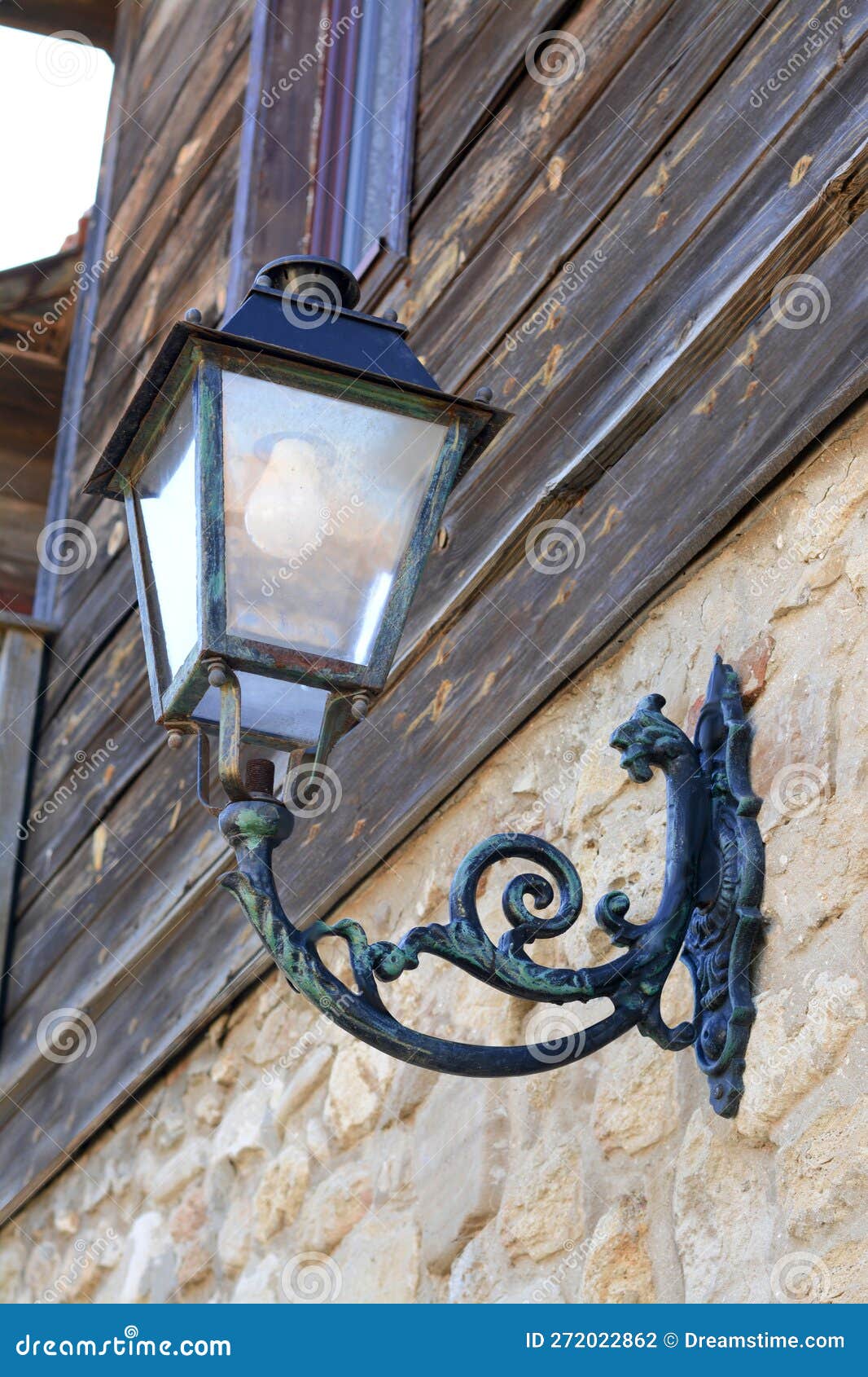 Beautiful Old Fashioned Street Lamp on Wall of Building Stock Photo ...