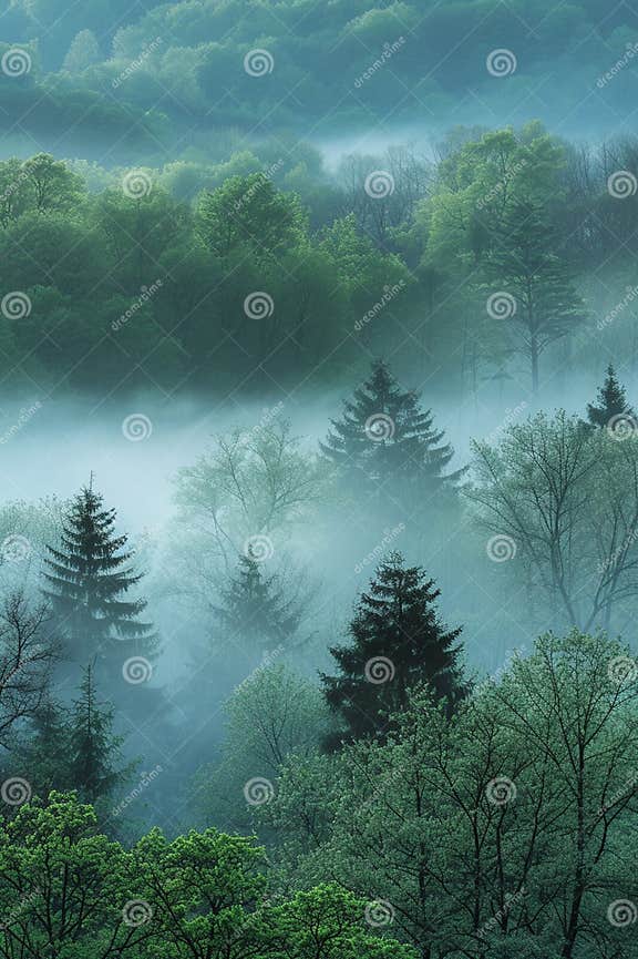 Beautiful Old Forest in the Fog Stock Photo - Image of fantasy, mist ...