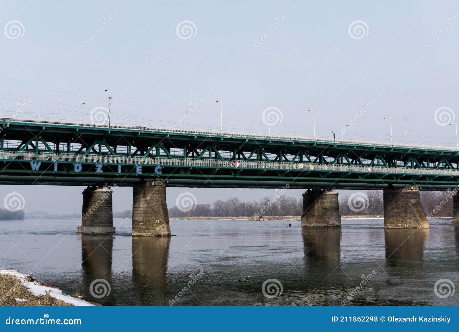 Beautiful Old Green Two-tiered Bridge Over the River Stock Photo ...