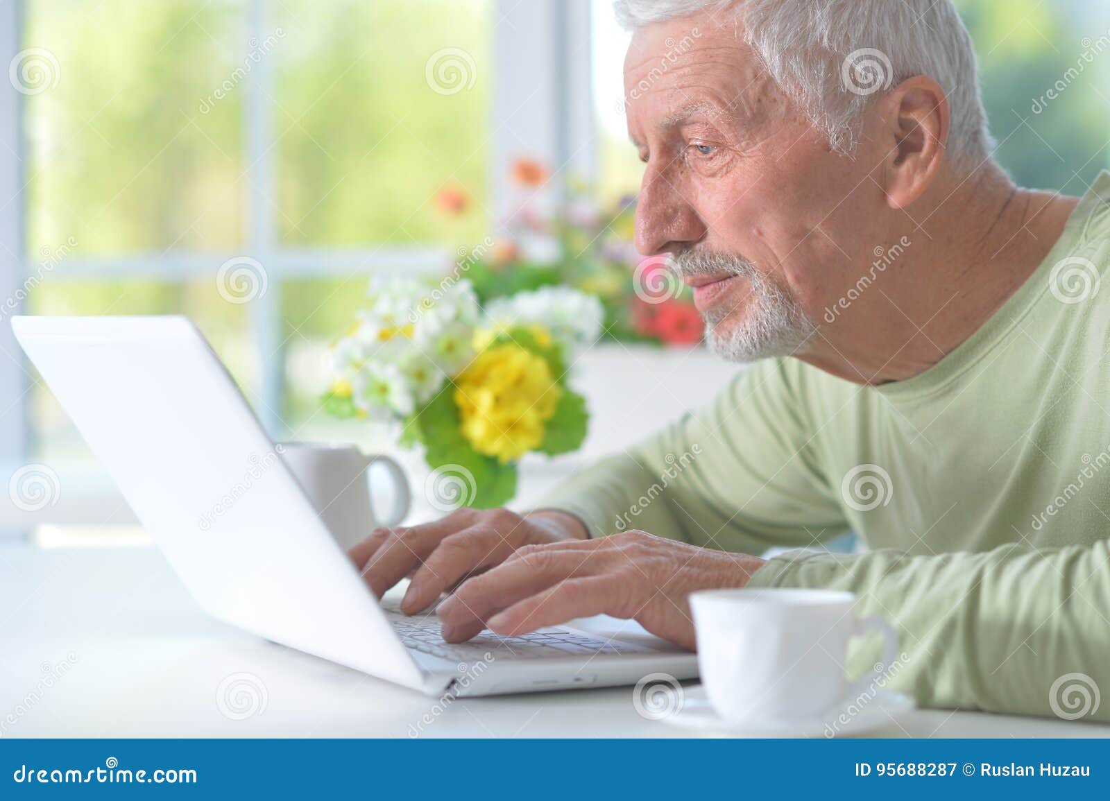 Beautiful Old Man with a Laptop Stock Image - Image of portrait, laptop ...