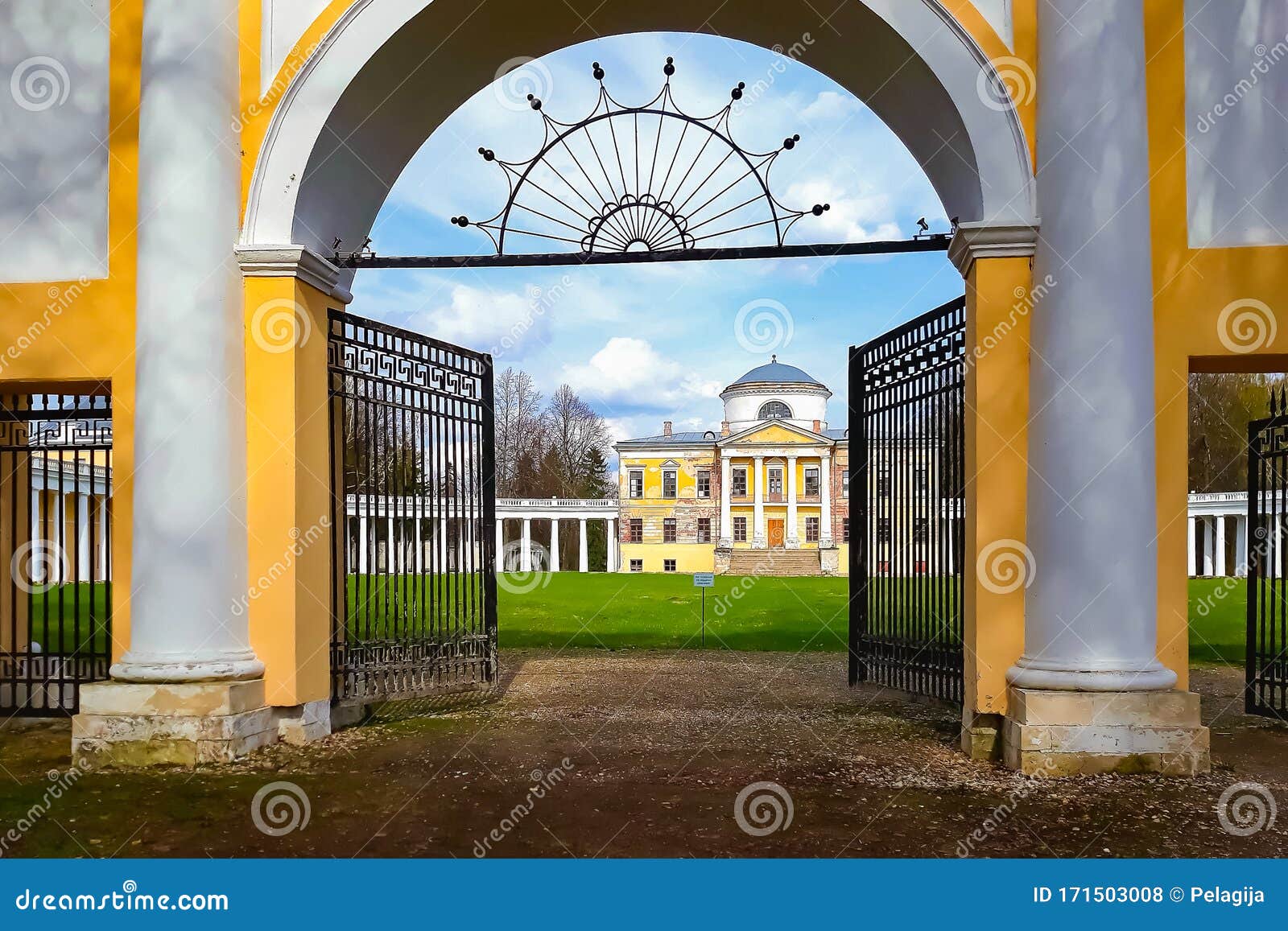 Beautiful Old Manor on a Background of Green Trees in Spring Stock ...