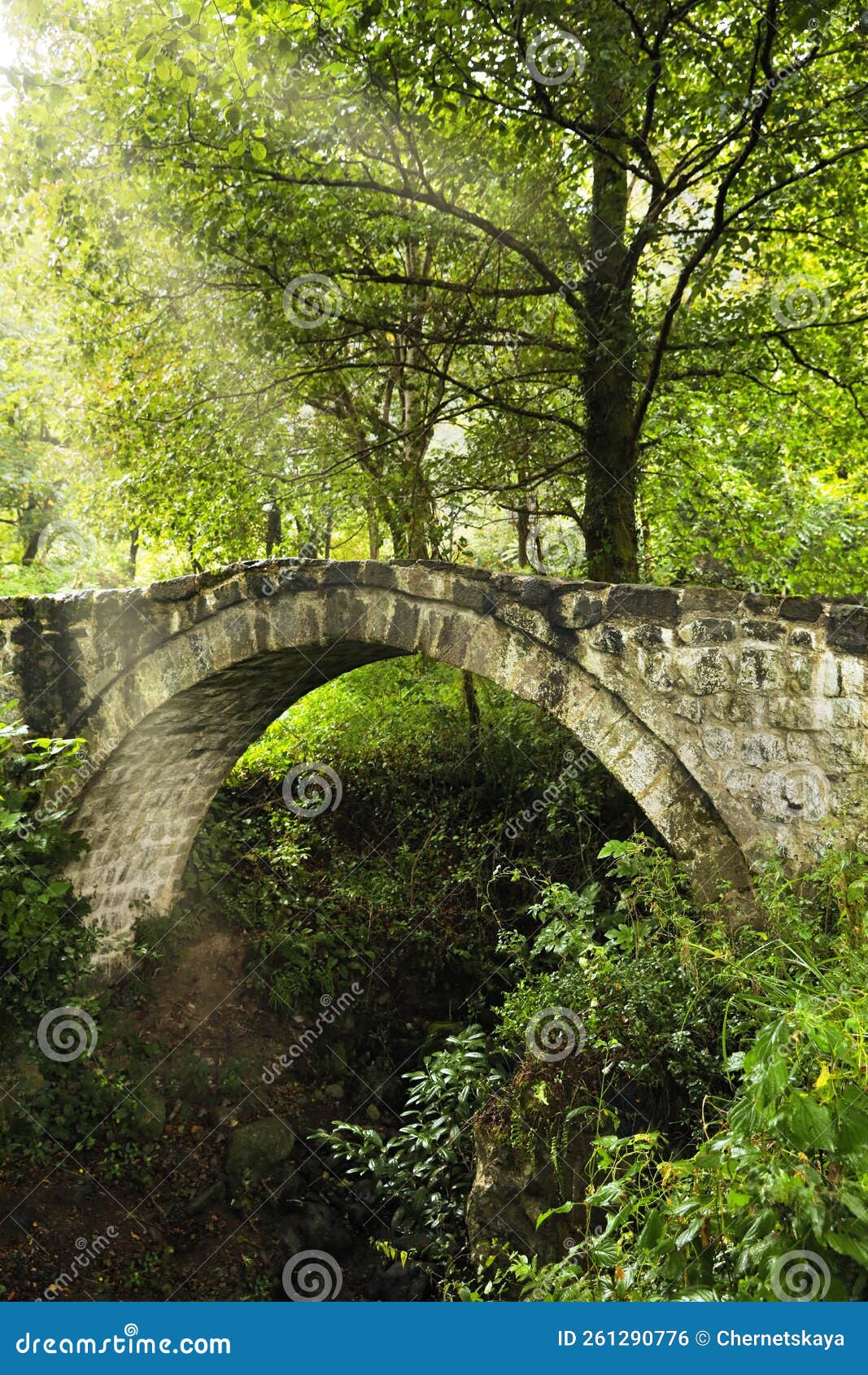 Beautiful Old Stone Bridge and Green Trees in Park Stock Photo - Image ...