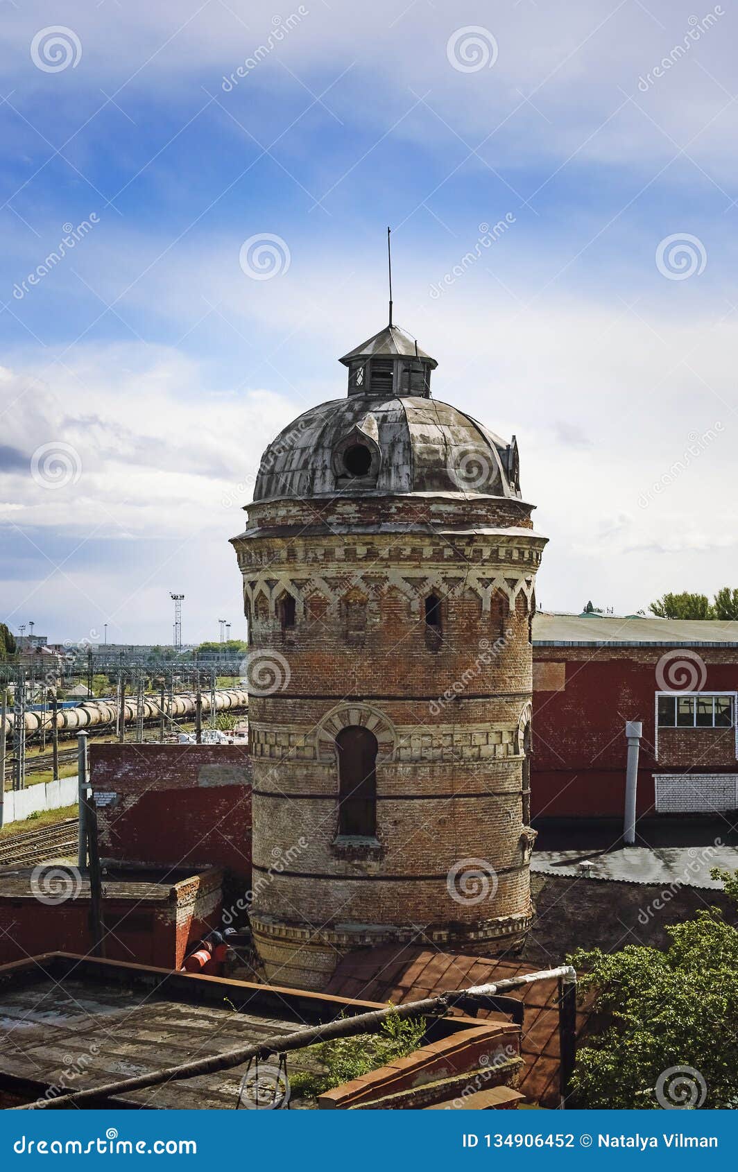 Beautiful Old Brick Tower with a Round Roof. Retro Stock Photo - Image ...