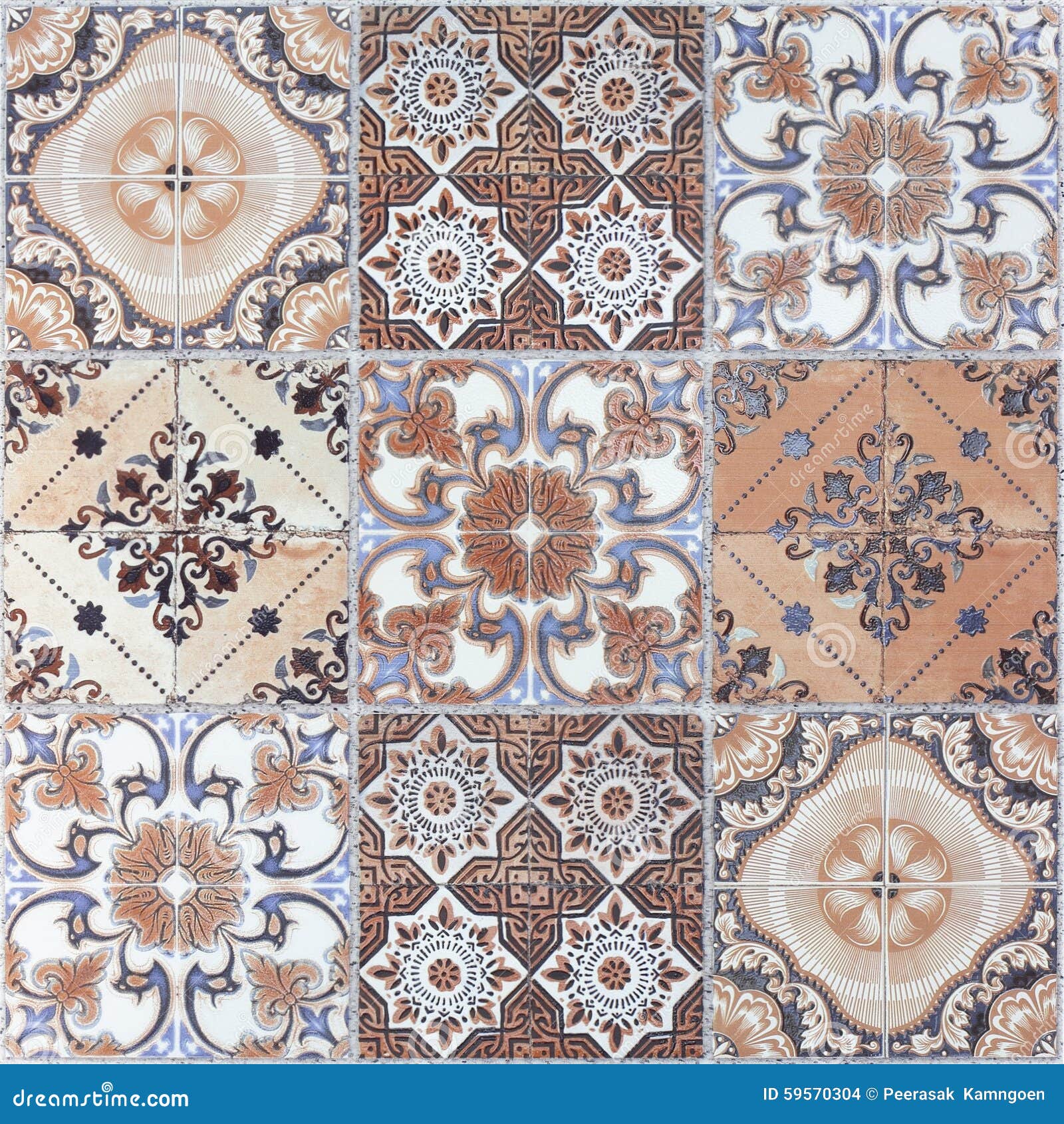 Beautiful Old Wall Ceramic Tiles Patterns Handcraft from Thailan Stock ...