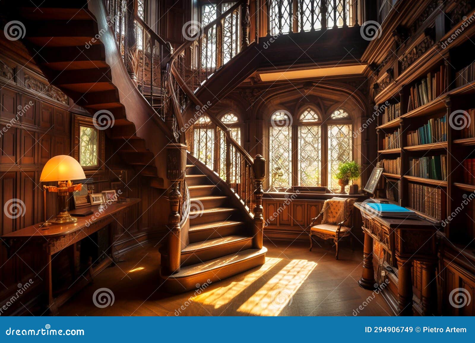 A Beautiful Old Wooden Library, a Rich Mixture of Wooden Stock Image ...