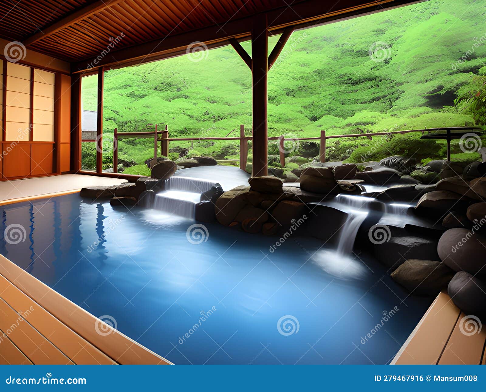 Beautiful Onsen Room with Nature View, Ai Generated Stock Photo - Image ...