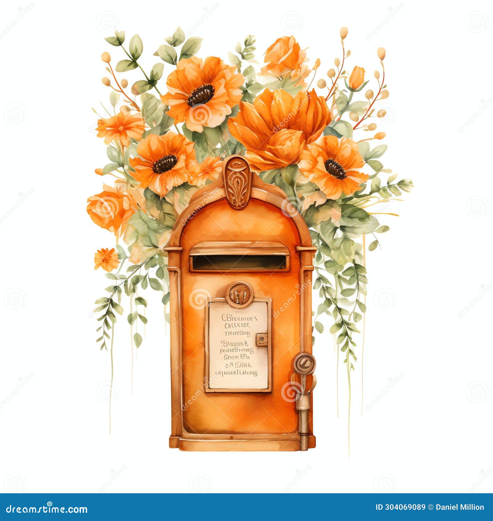 Beautiful Orange Floral Post Box Clipart Illustration Stock ...