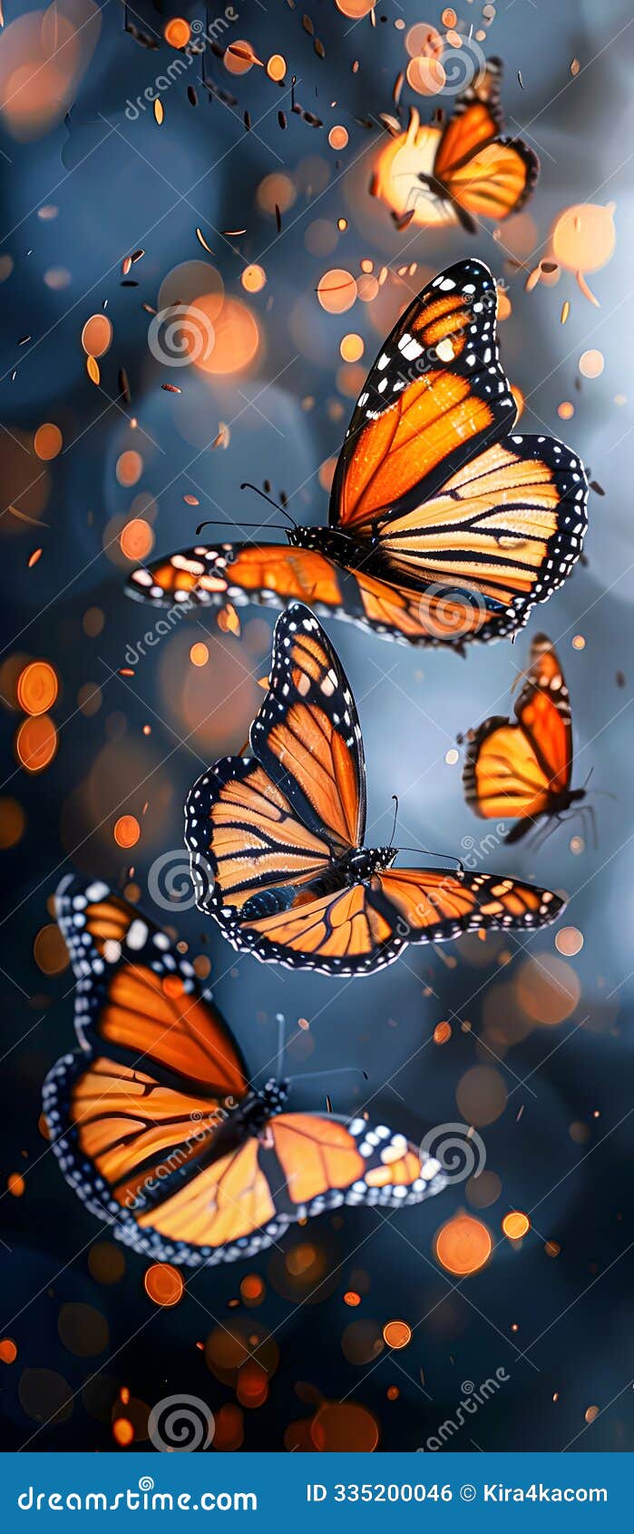 Beautiful Orange Flying Butterflies Vertical Background Stock Photo ...