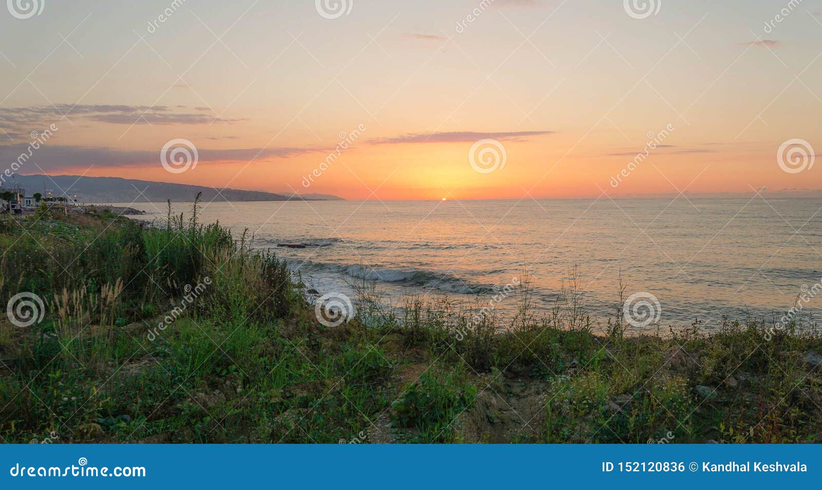 Beautiful Orange Sunset at Beach Stock Photo - Image of beach ...