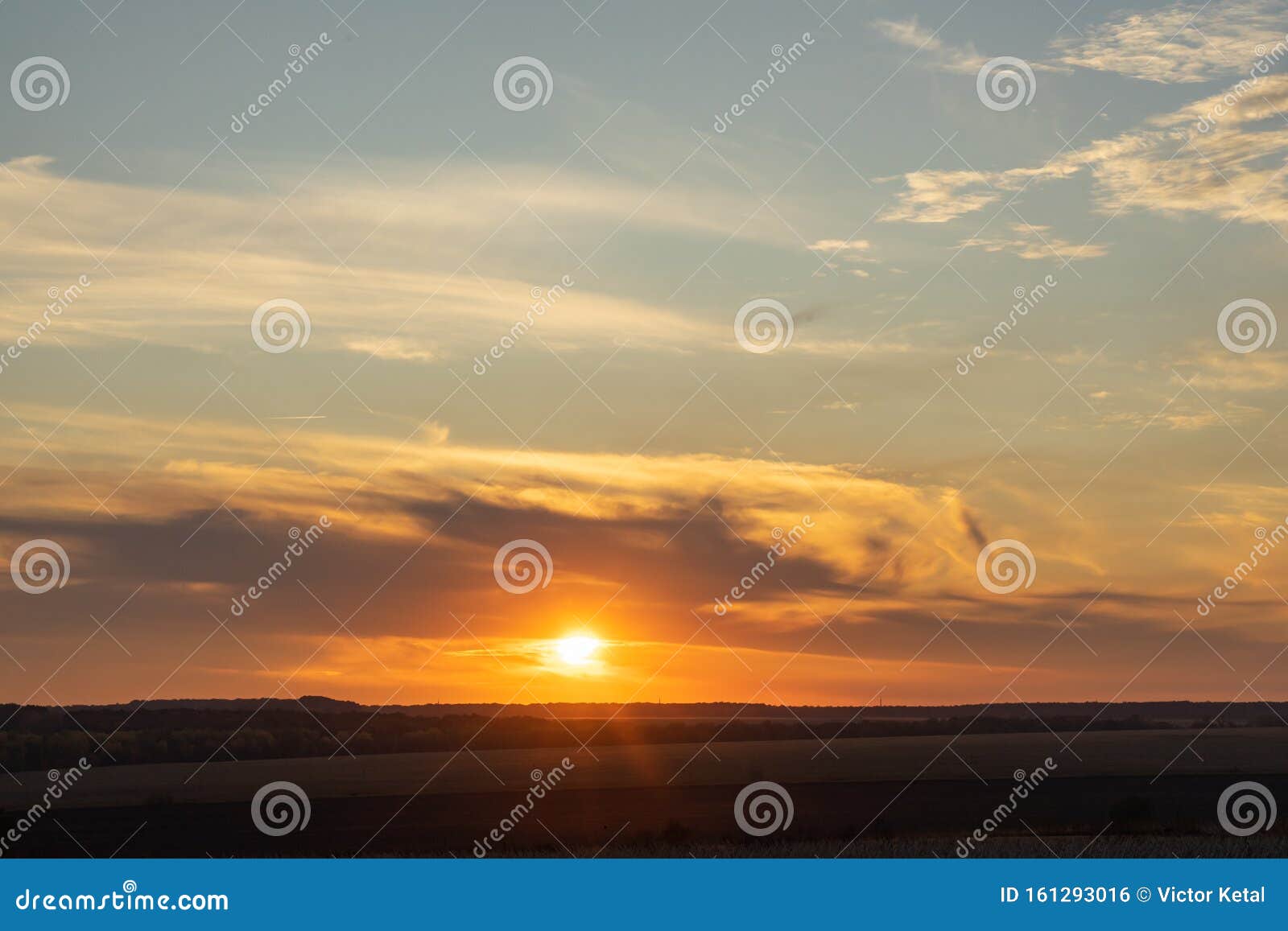 Beautiful Orange Sunset and Field. Endless Open Spaces Stock Photo ...