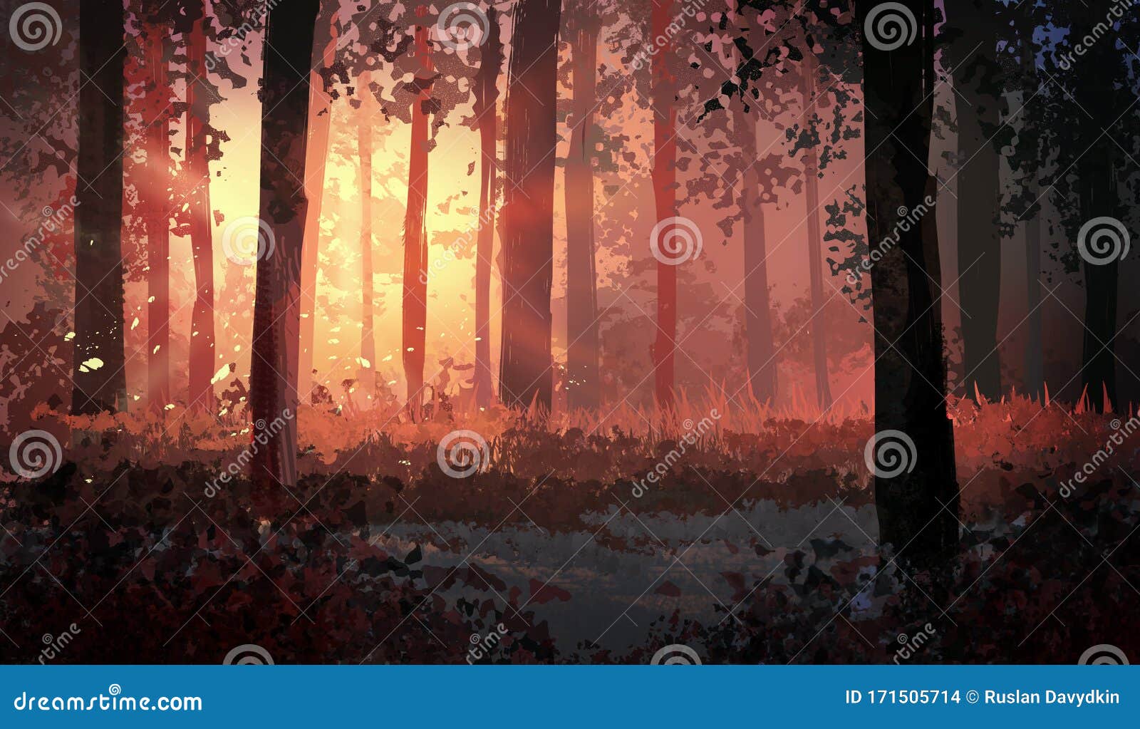 Beautiful Orange Sunset in the Forest Art Style Stock Photo - Image of ...