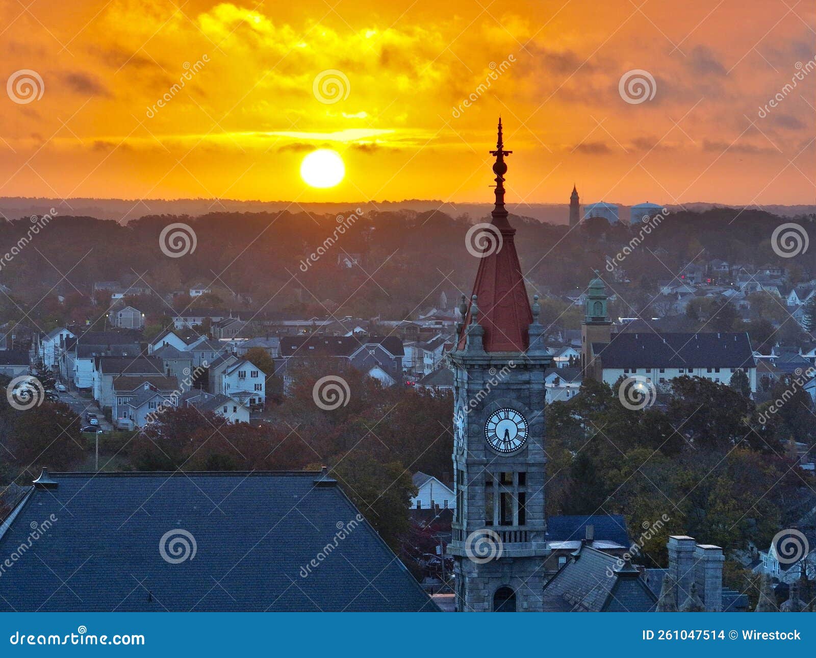 Beautiful Orange Sunset Over the Worcester City Hall Stock Photo ...