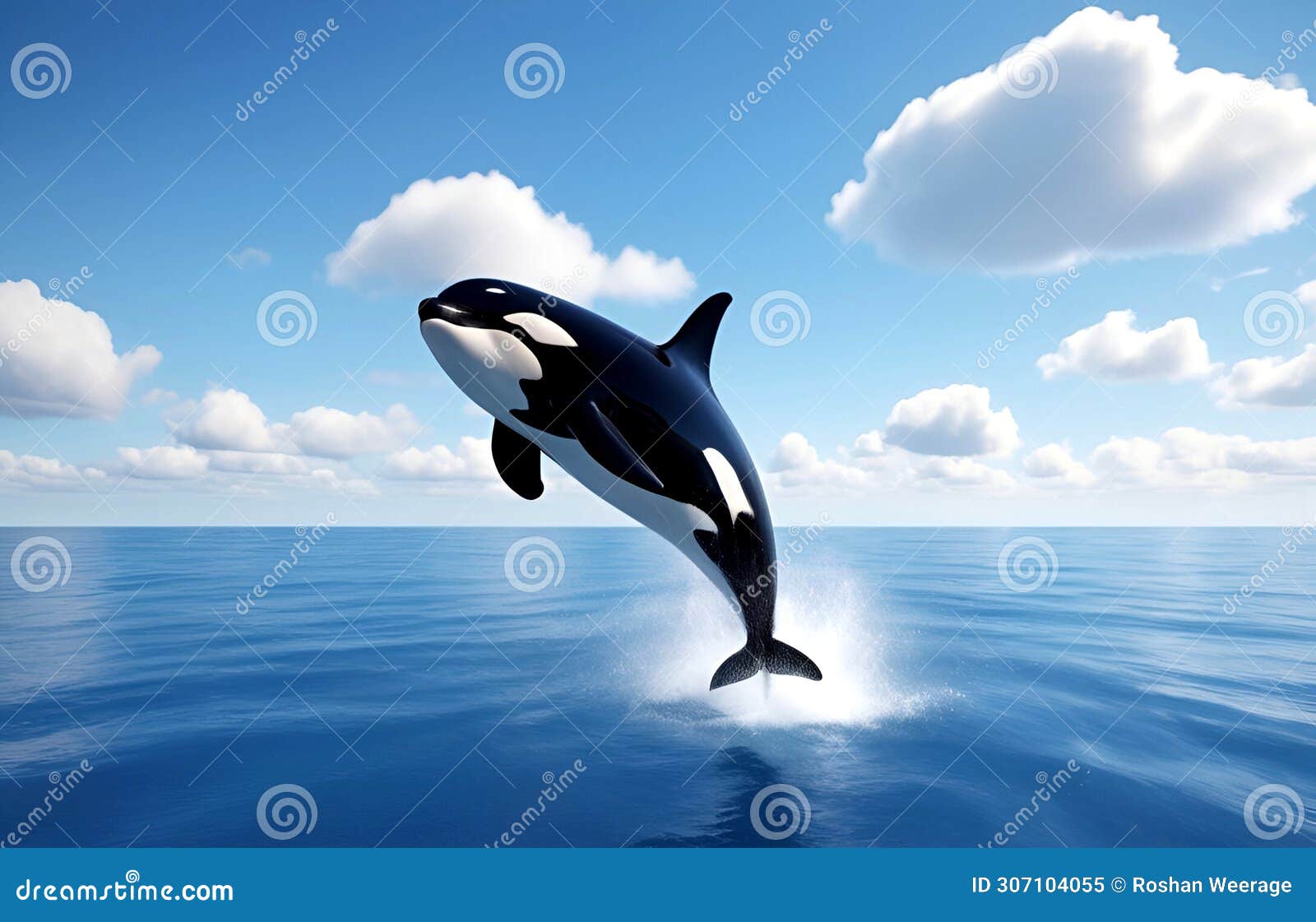 Beautiful Orca Big Fish Jumping on the Beautiful Blue Sea Stock ...