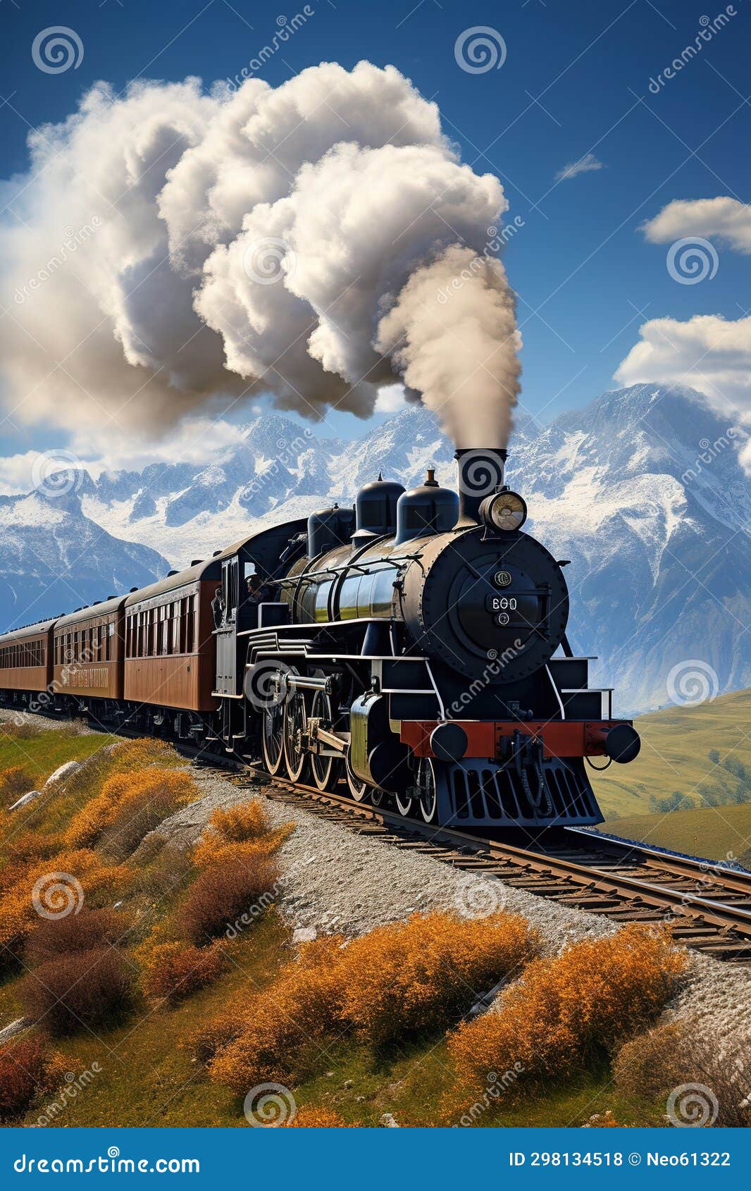 The Orient Express Train Moving at Speed with Mountains Generative AI ...