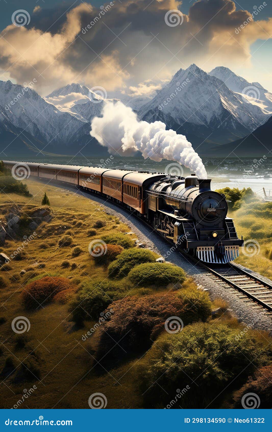 The Orient Express Train Moving at Speed with Mountains Generative AI ...